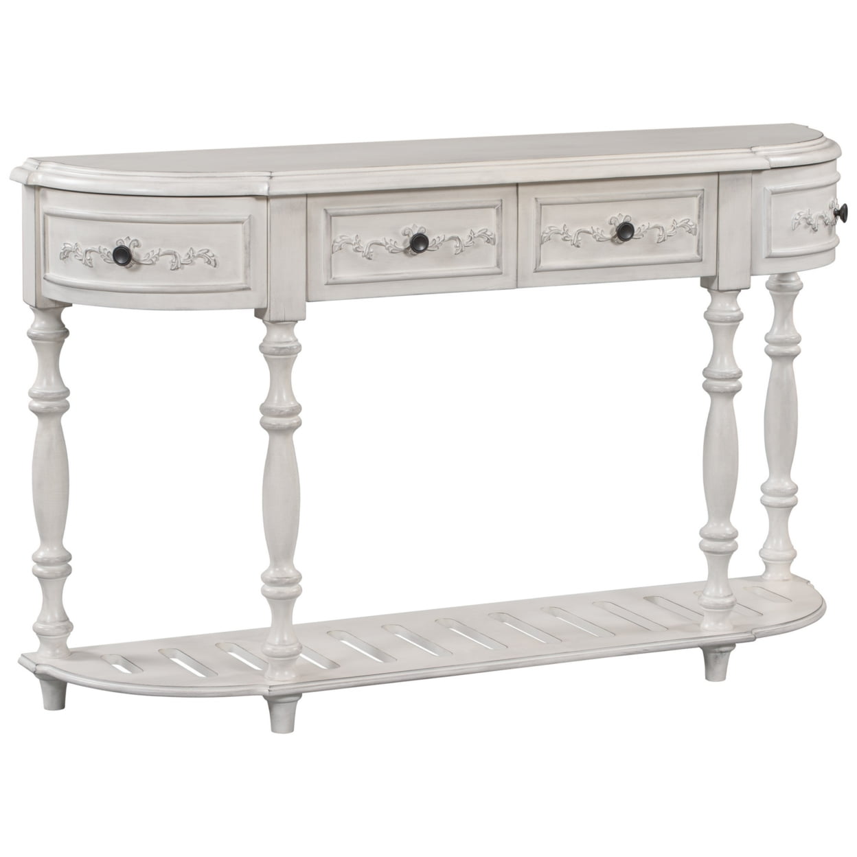 Koopa 52 Inch Wood Console Table, 4 Drawers, Open Shelf, Classic Ivory ...