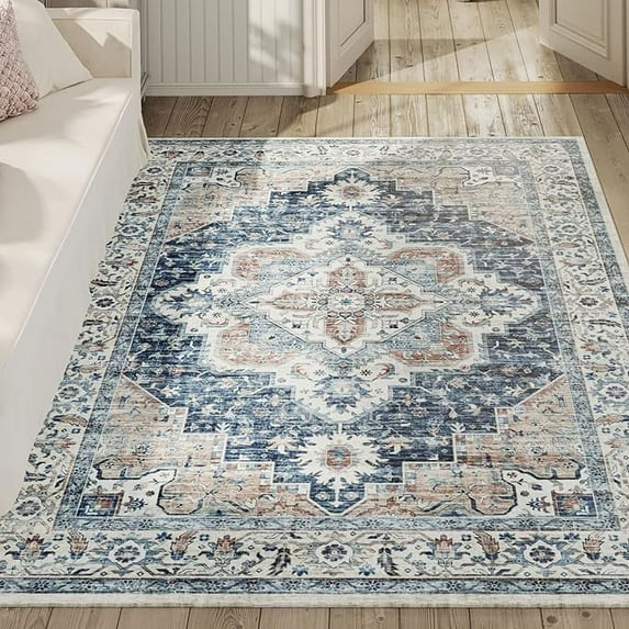 Koorlian Boho Tribal Area Rug, 5' x 7' Large Teal Area Rug for Living ...