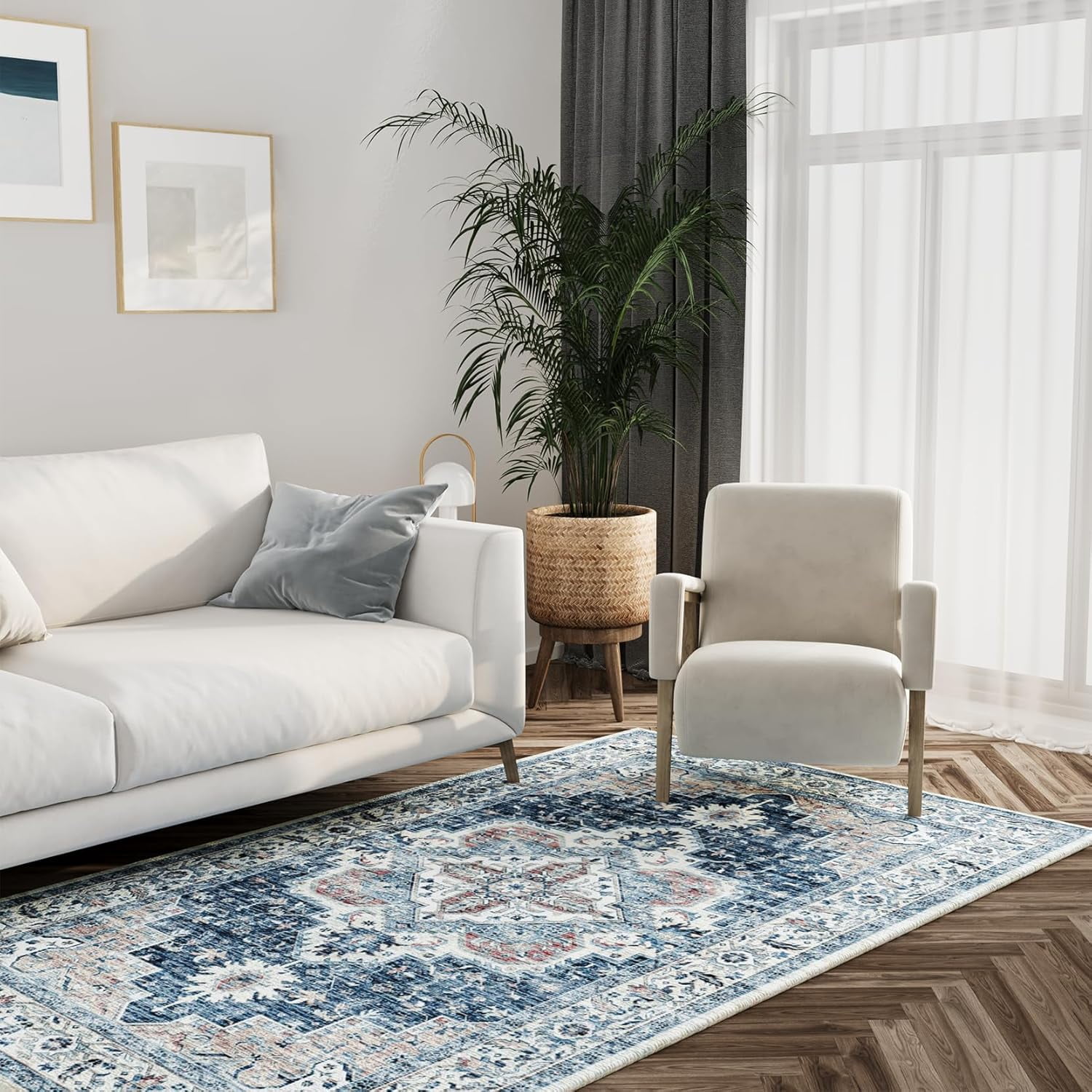 Koorlian Boho Tribal Area Rug, 5' x 7' Large Teal Area Rug for Living ...