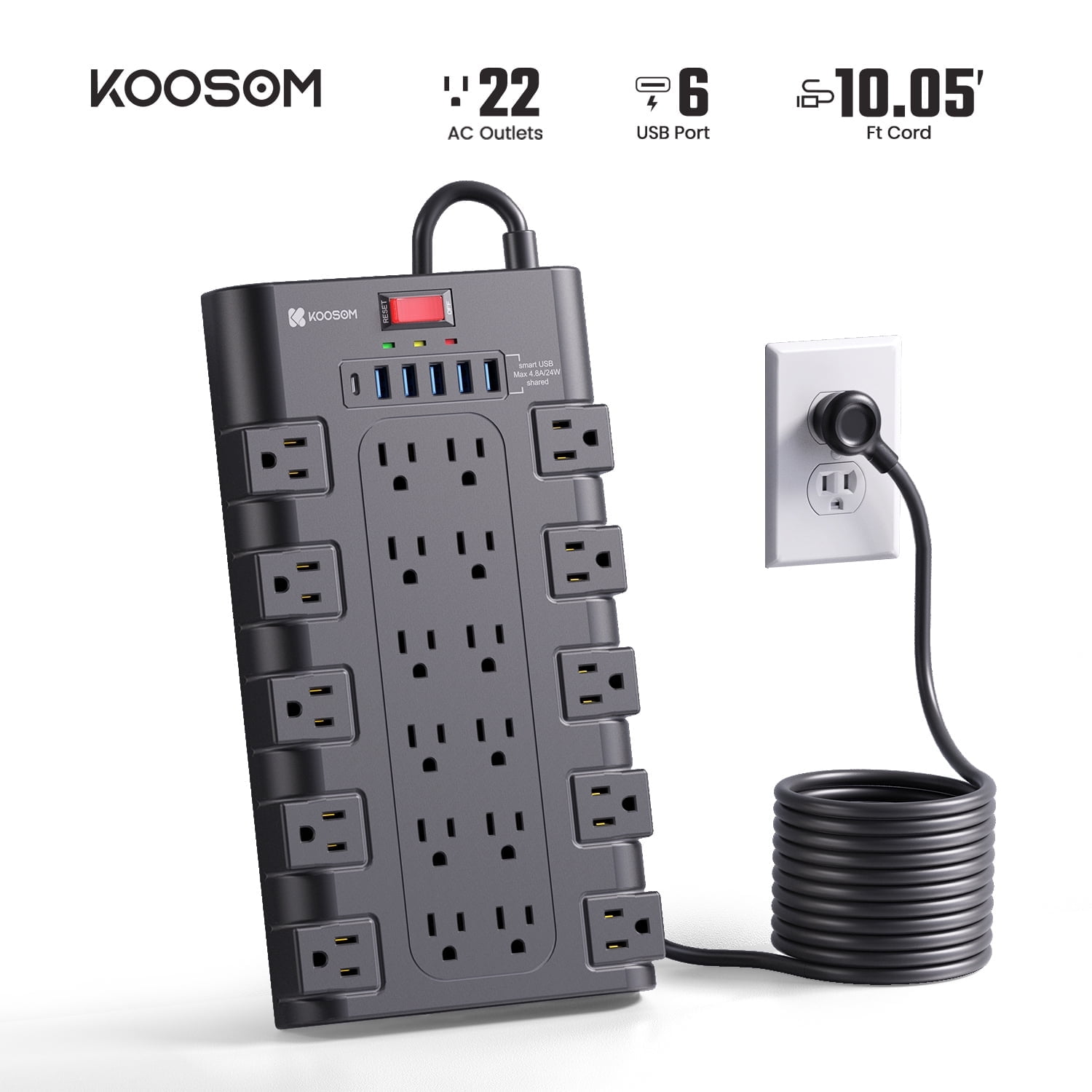 Koosom 28 Outlet Surge Protector Kit with 10.05ft Extension Cord, New, 1 Count, 1 Pack - Walmart.com