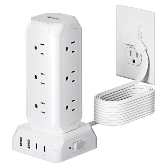 Koosom 35W Power Strip Tower,15FT Long Extension Cord,16-Outlet USB C ...