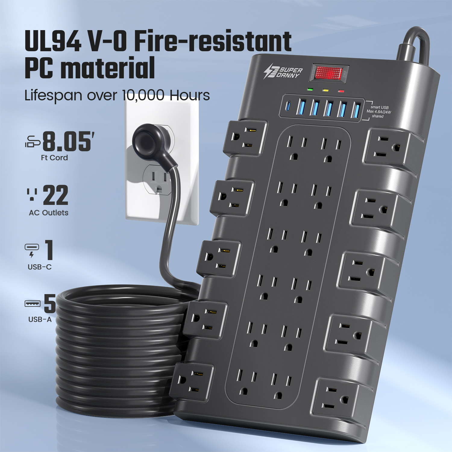 Koosom Power Strip 28 Outlet Surge Protector, Retail Packaging with 8 ...