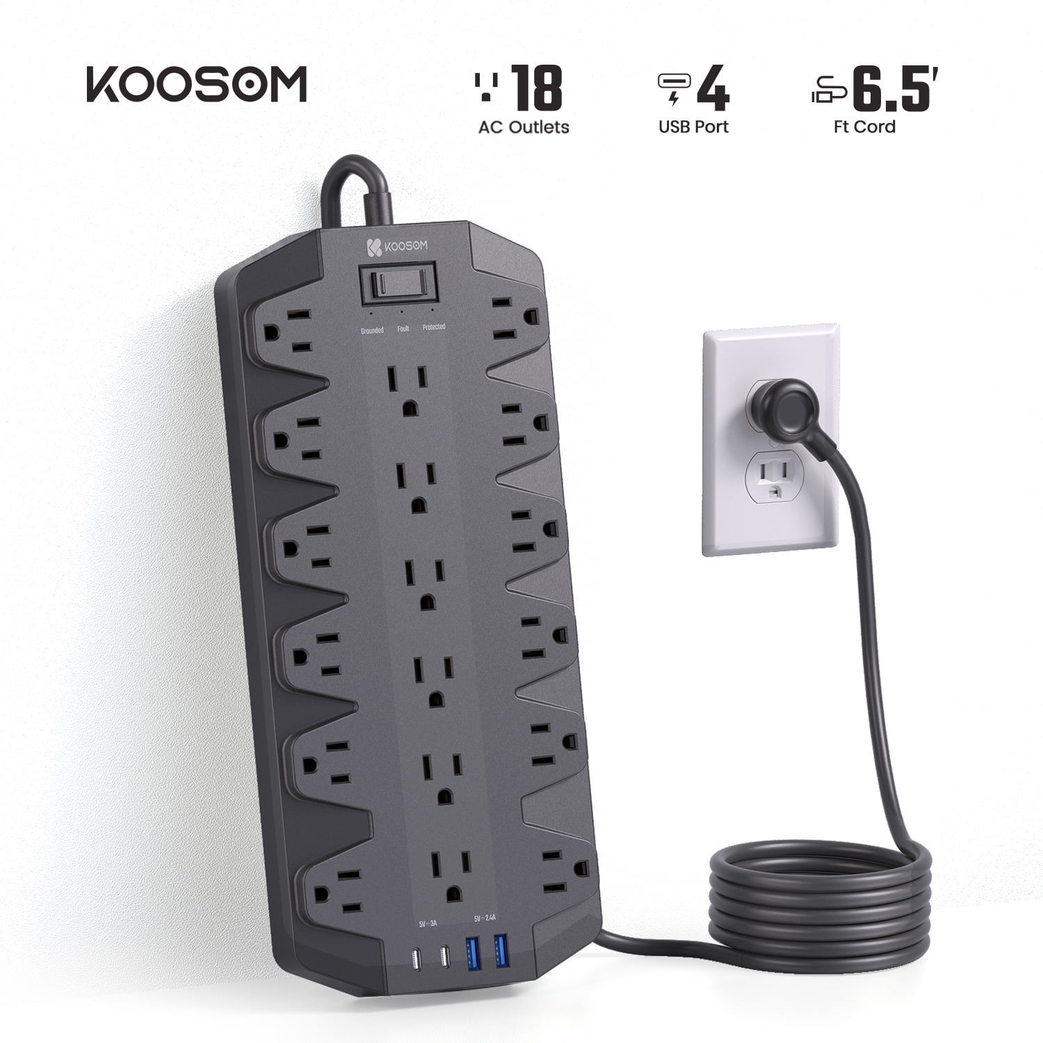 Koosom Power Strip Mega, 22 Outlet Surge Protector , New, 1 Pack - Walmart Business Supplies