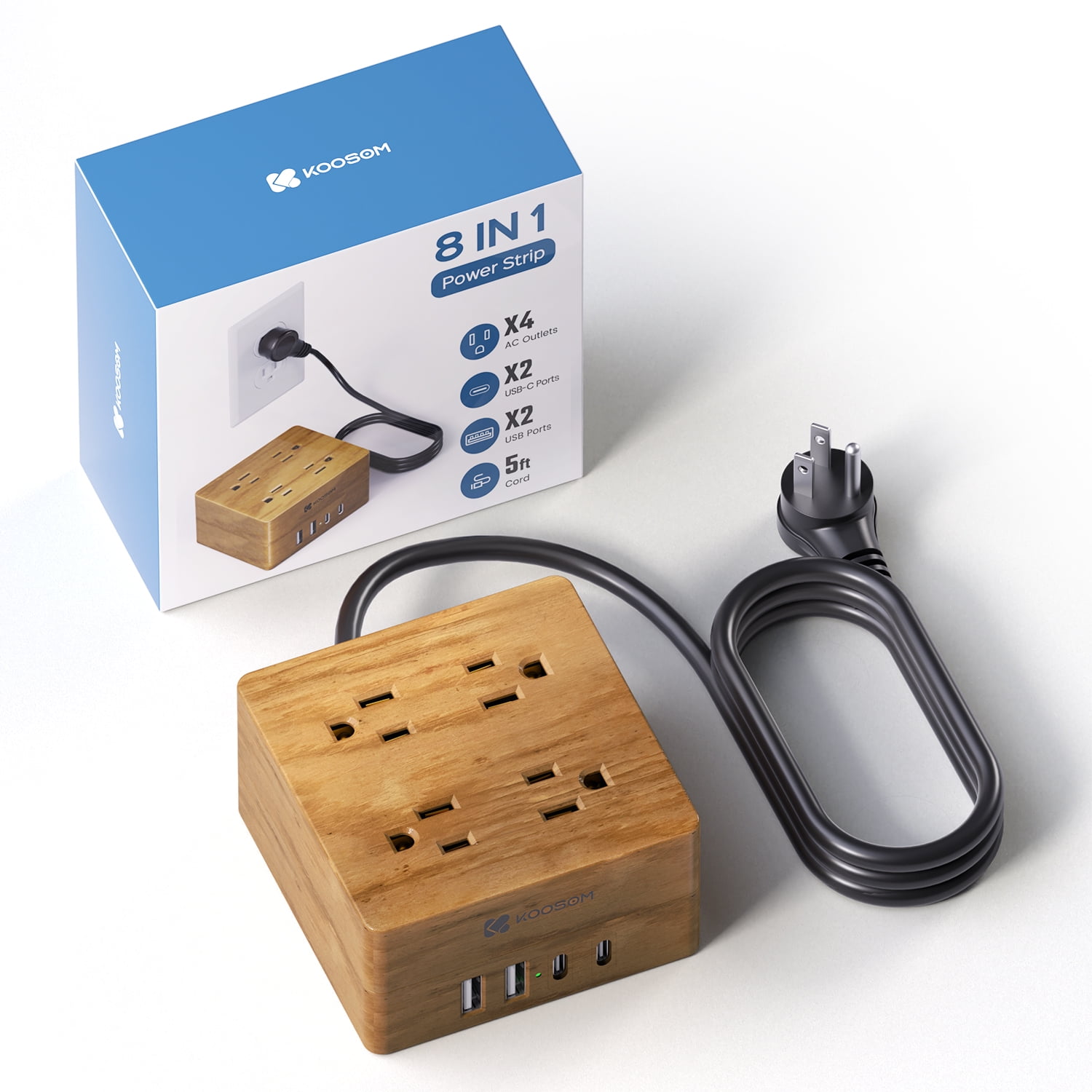 KOOSOM Power Strip Surge Protector - Extension Cord with 4 Widely ...