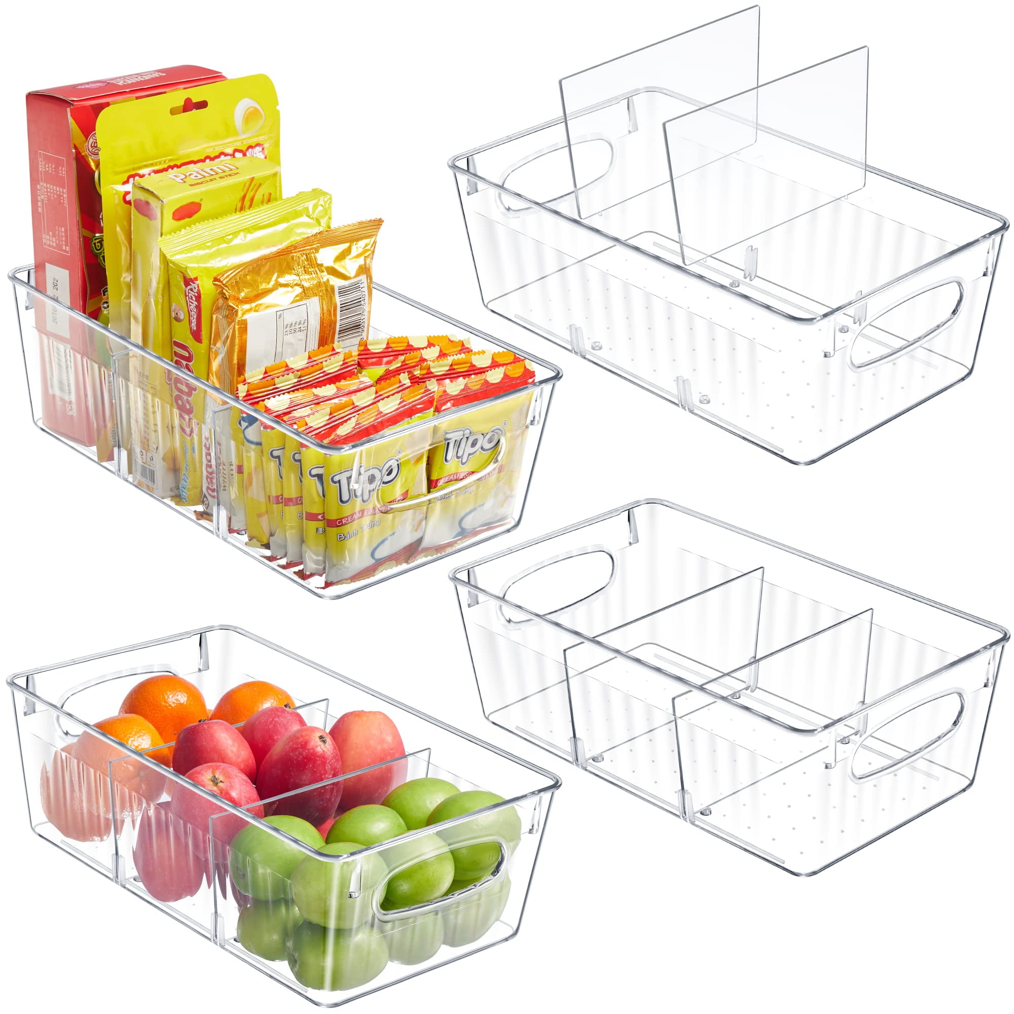 Kootek Refrigerator Bins with Removable Dividers, Freezer Bins Clear Pantry Organization and ...