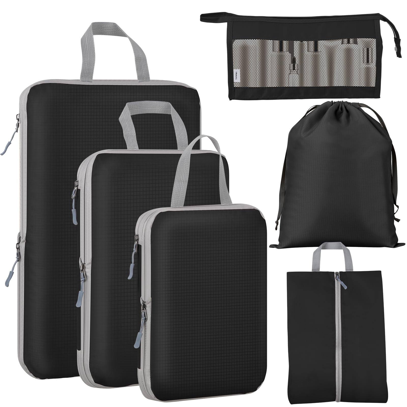 Koovon Compression Packing Cubes, 6 Set Luggage Organizers with Laundry ...