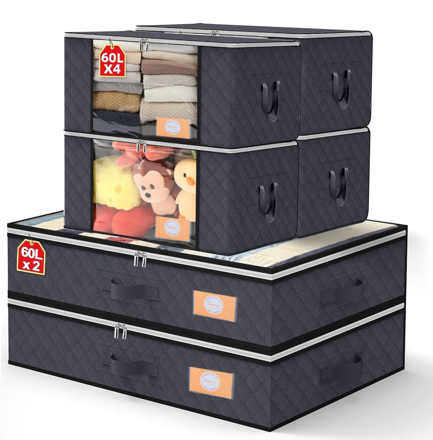 Koovon 4 Pack Under-Bed Storage Bags with Reinforced Handles ...