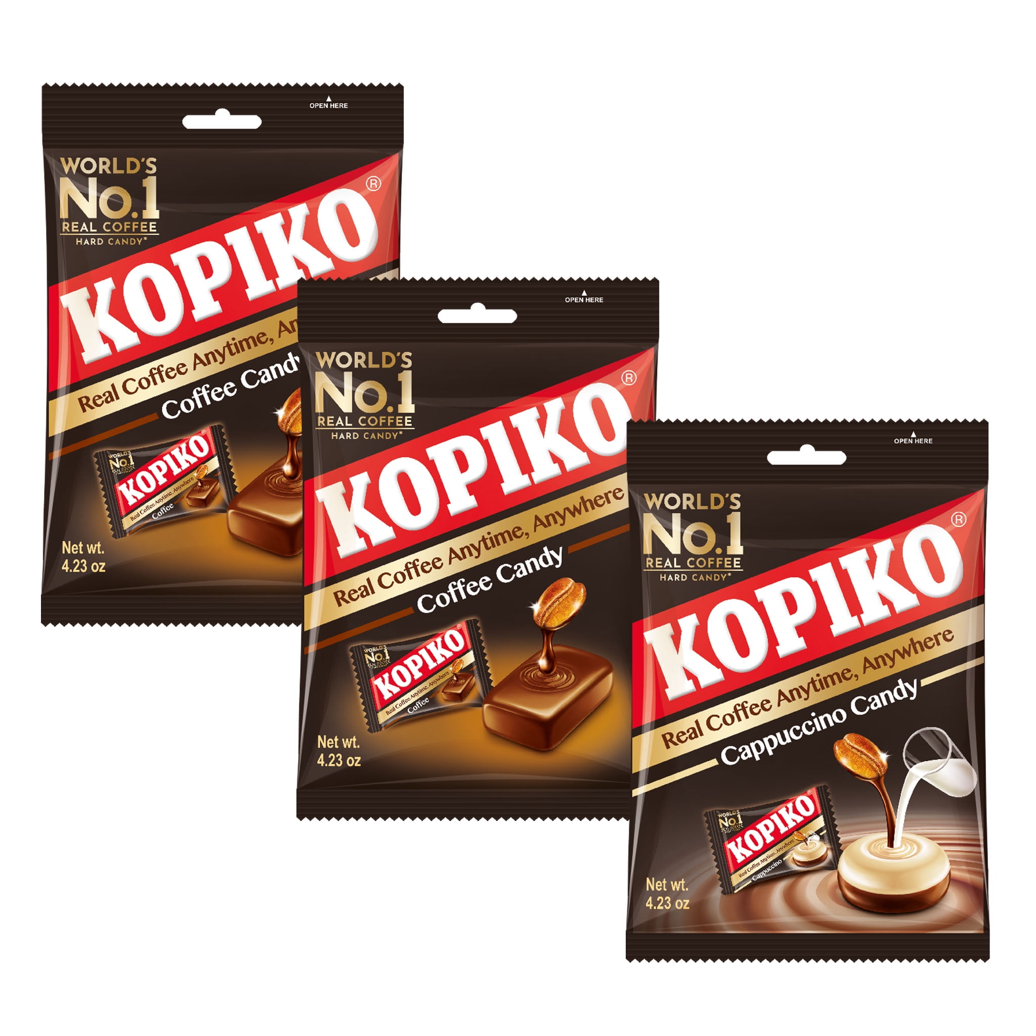 Kopiko Coffee Candy 4.23 oz Bags VARIETY PACKS - 2 Bags of Coffee & 1 Bag of Cappuccino Flavors ...