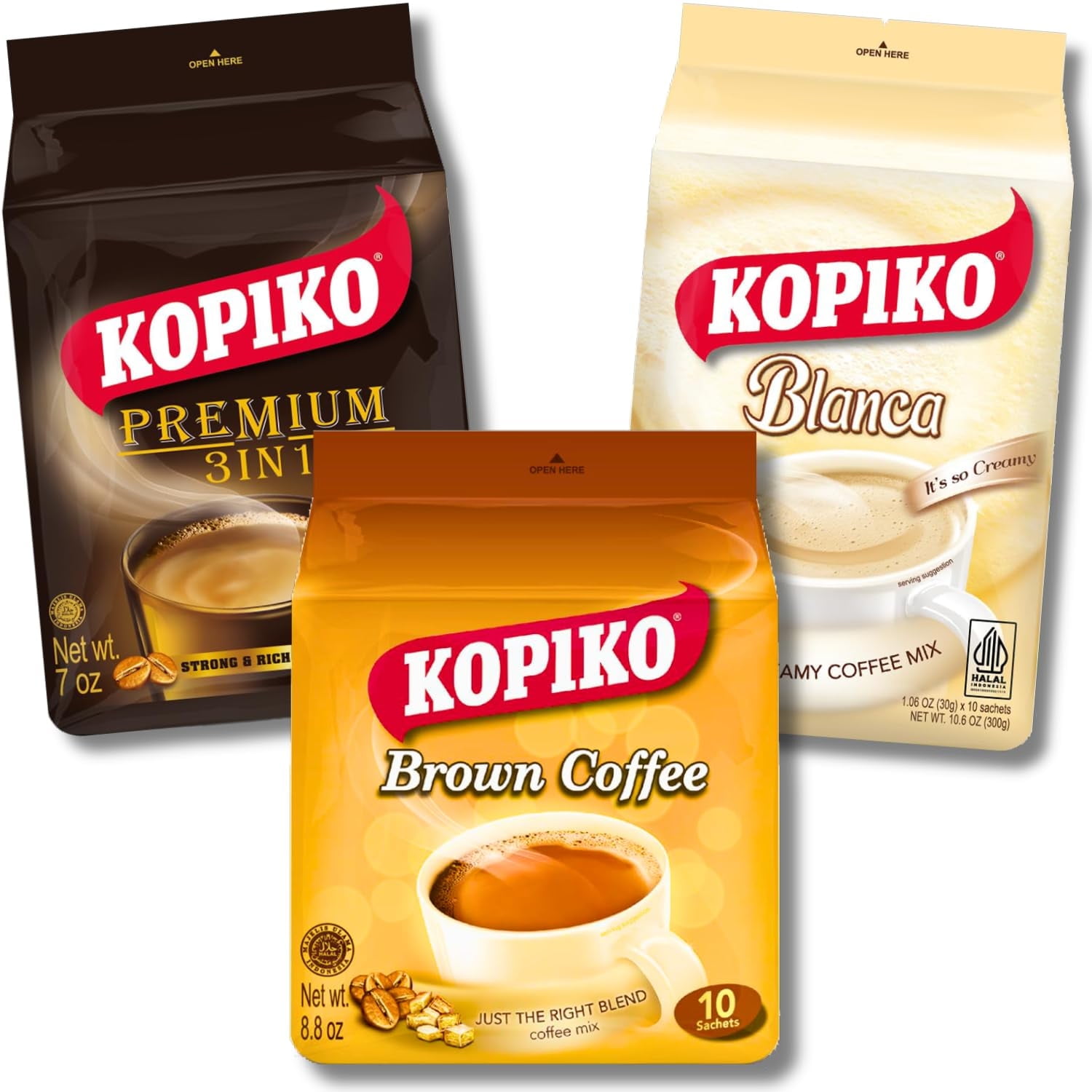 Kopiko Instant Coffee Variety Bundle Pack of 3 - Includes Kopiko Premium 3-in-1 Black, Kopiko ...