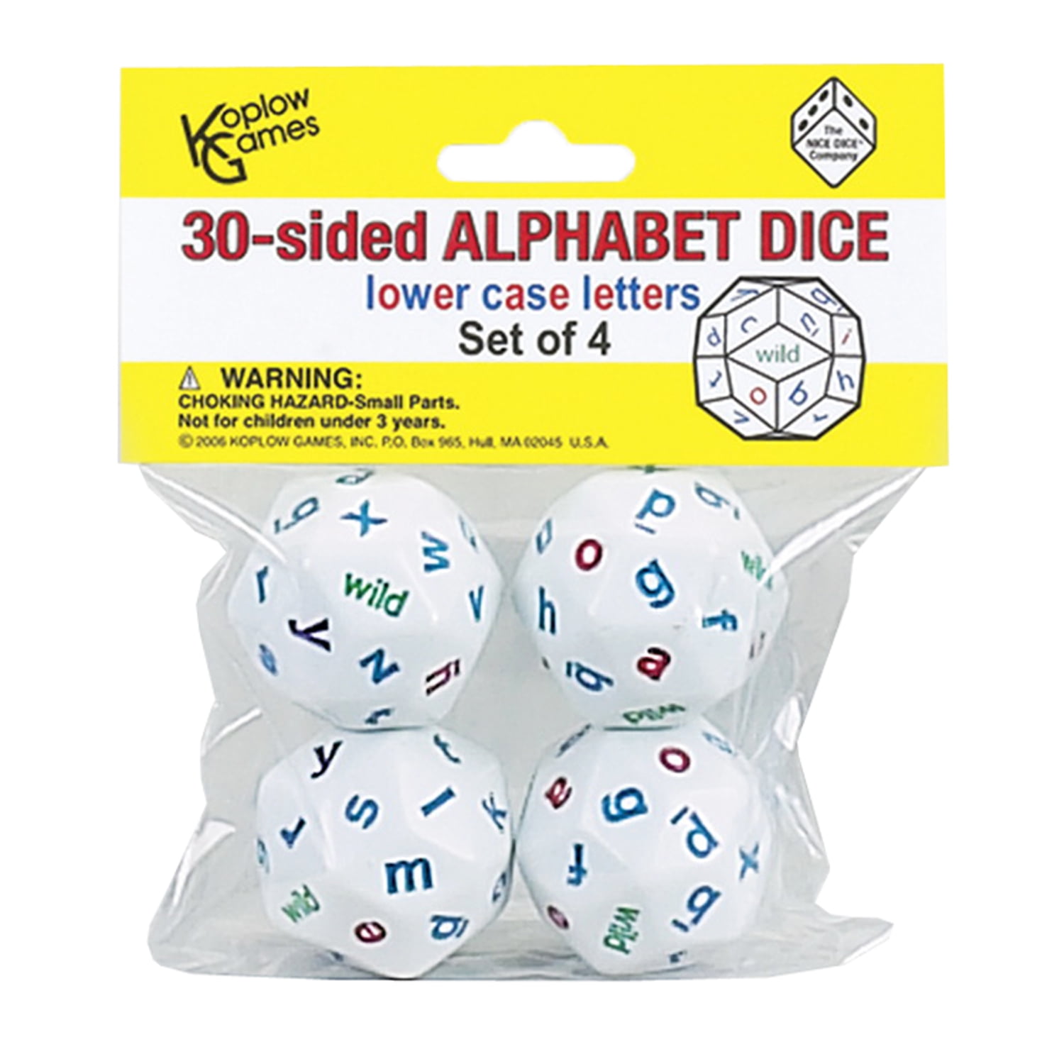 Koplow Games 30-Sided Alphabet Dice, Lowercase, Set of 4 - Walmart.com
