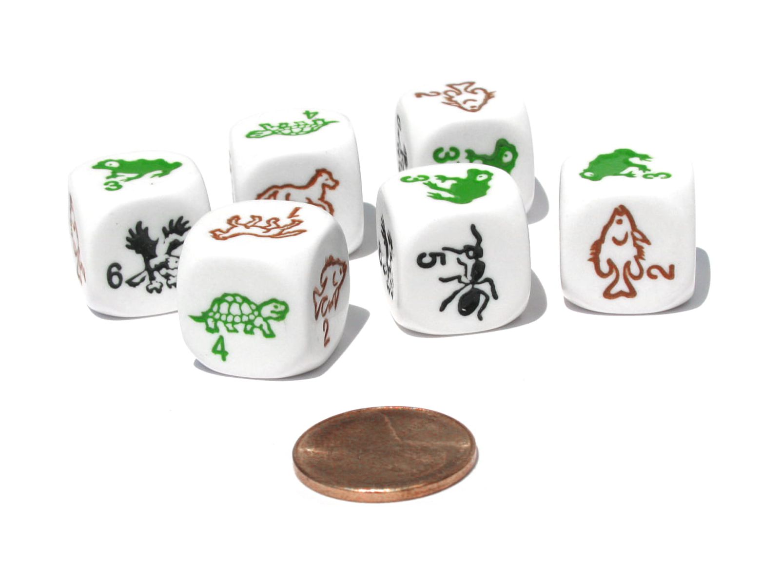 Koplow Games Set of 6 Species 16mm Dice - White with Multi-Color Etched ...