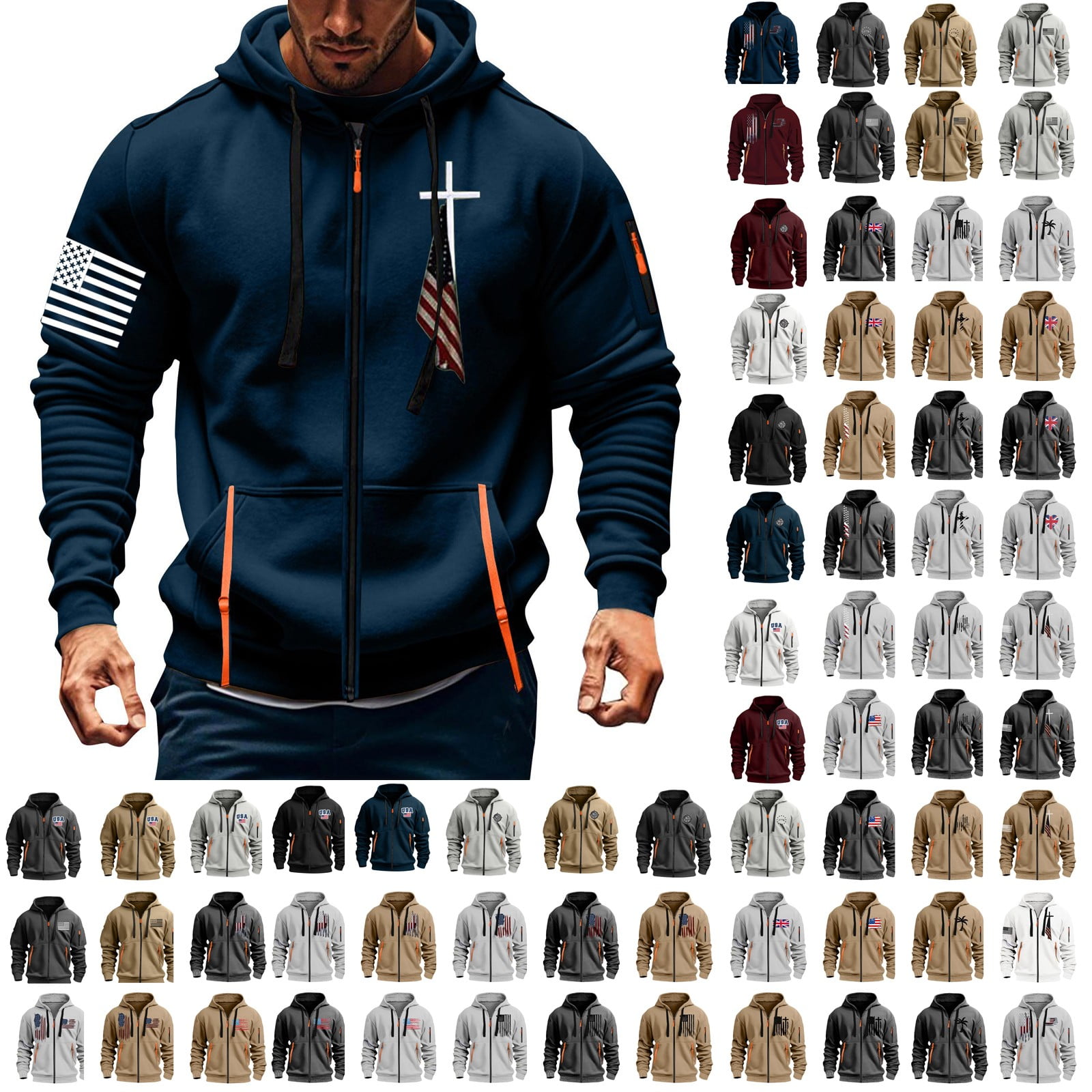 Kopltyrfg Clearance Zip Up Tactical Hoodies for Men Loose Fit Workout ...