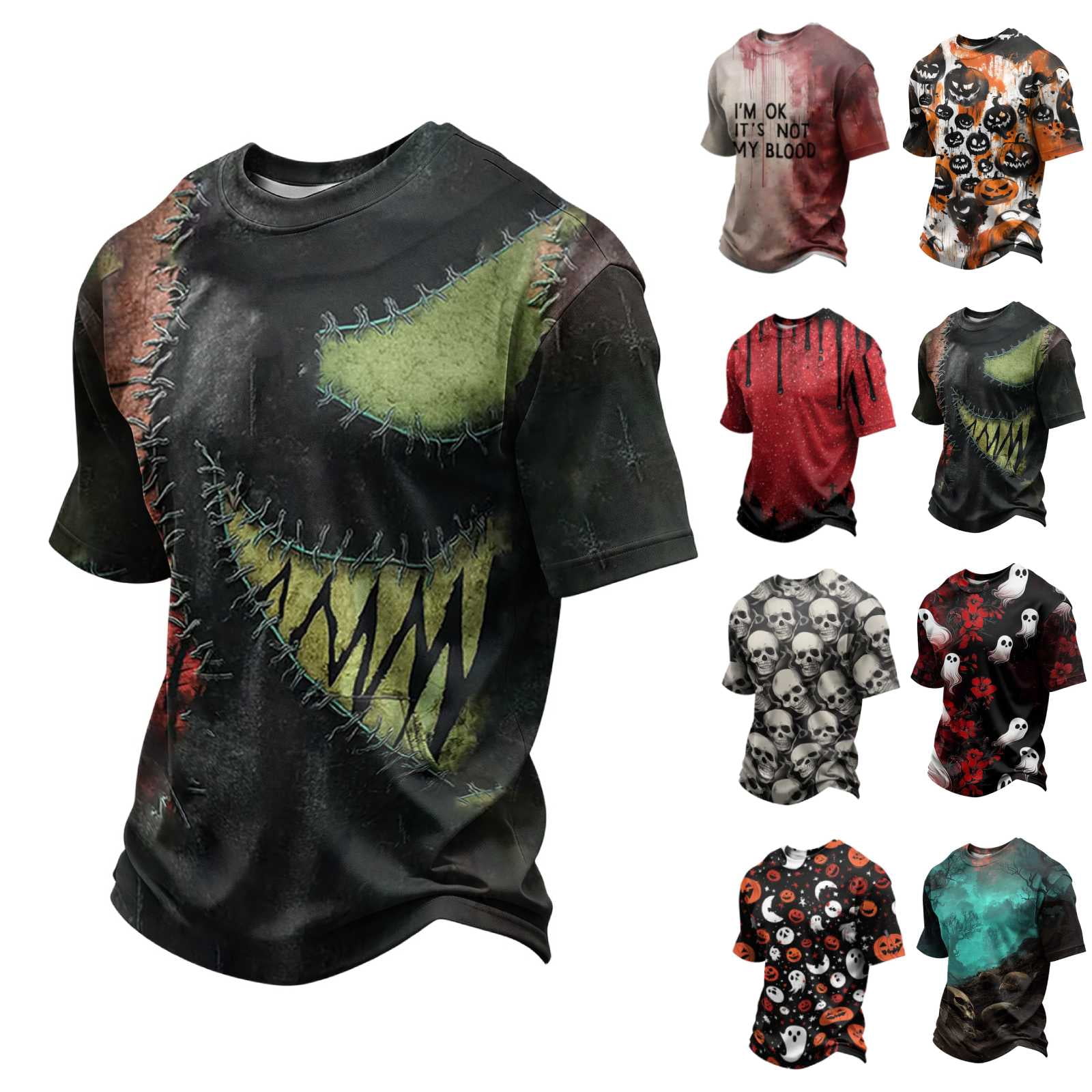Kopltyrfg Halloween Shirts Mens Halloween Pumpkins Novelty Funny Scary ...