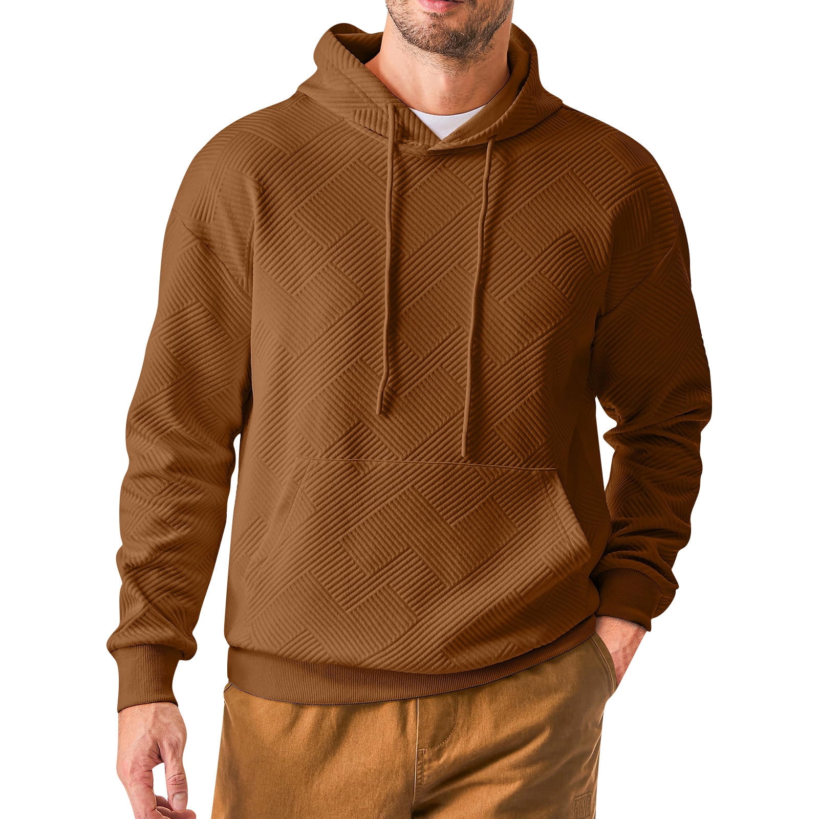 Kopltyrfg Mens 2024 Hoodies Sweatshirts Geometric Texture Hooded Collar Drawstring Long Sleeve ...