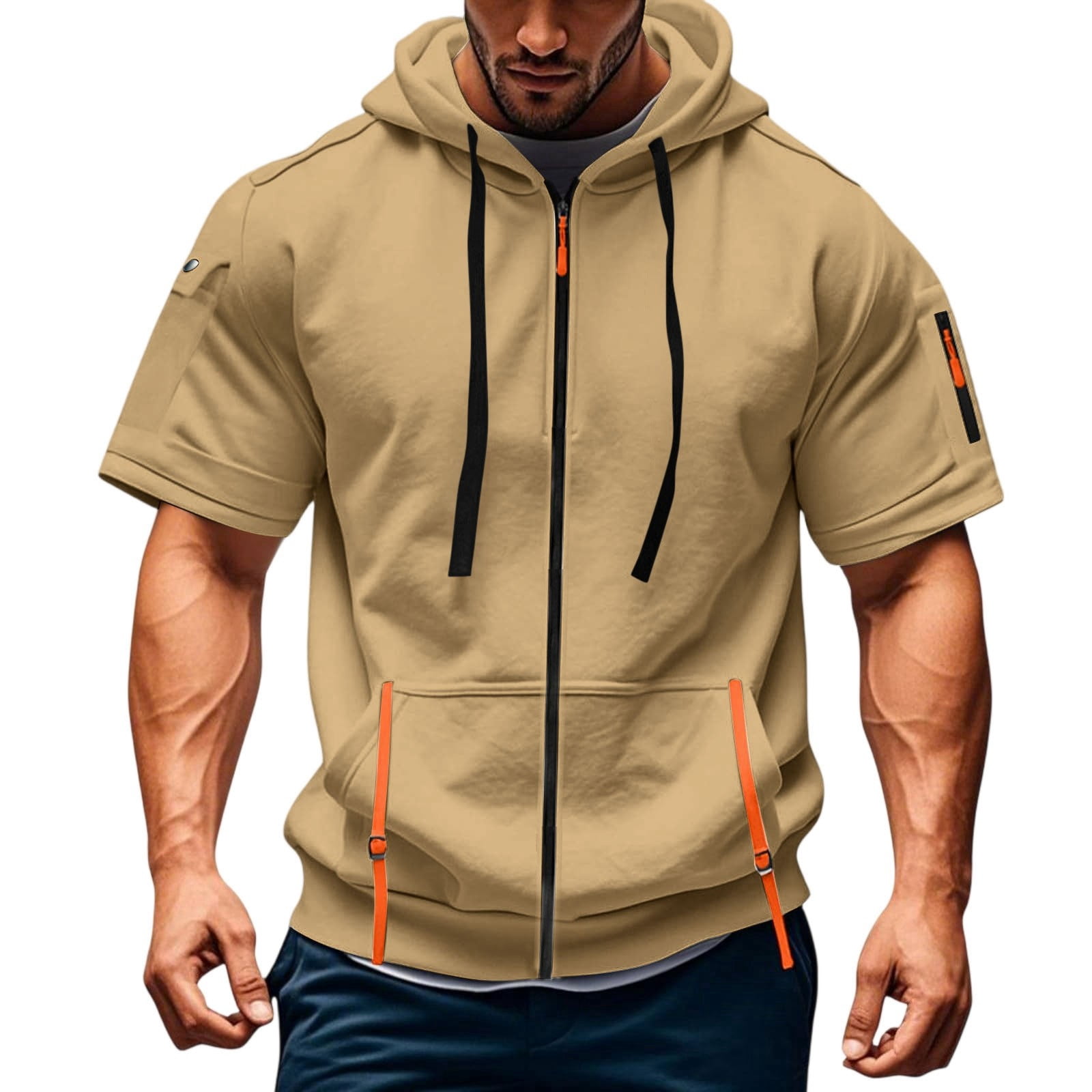 Kopltyrfg Short Sleeve Hoodies for Men Hooded Muscle Pullover Full Zip ...