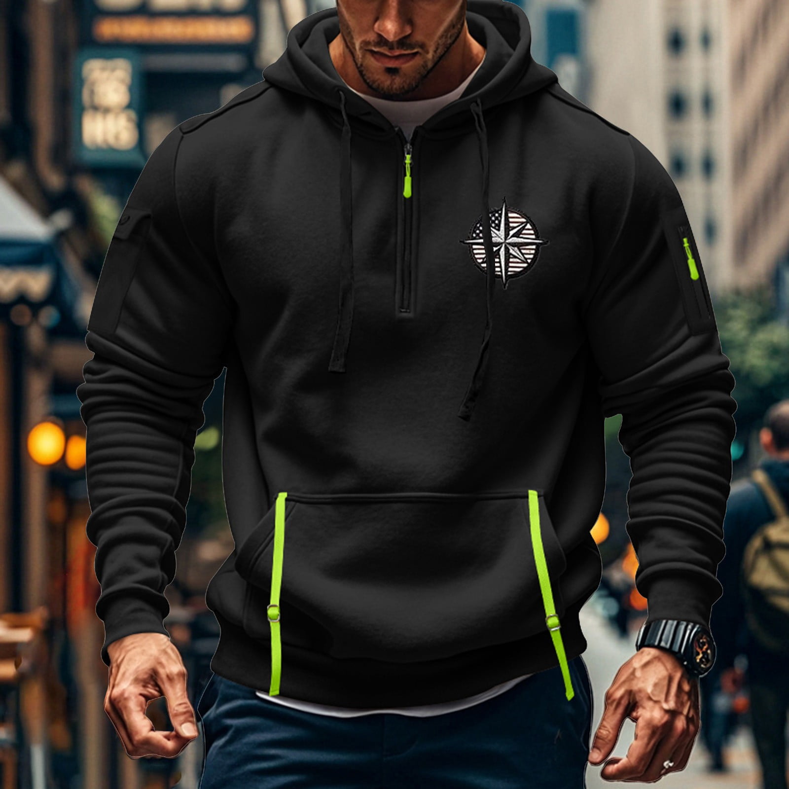 Kopltyrfg Tactical Hoodies for Men Quarter Zip Pullover Men Vintage ...