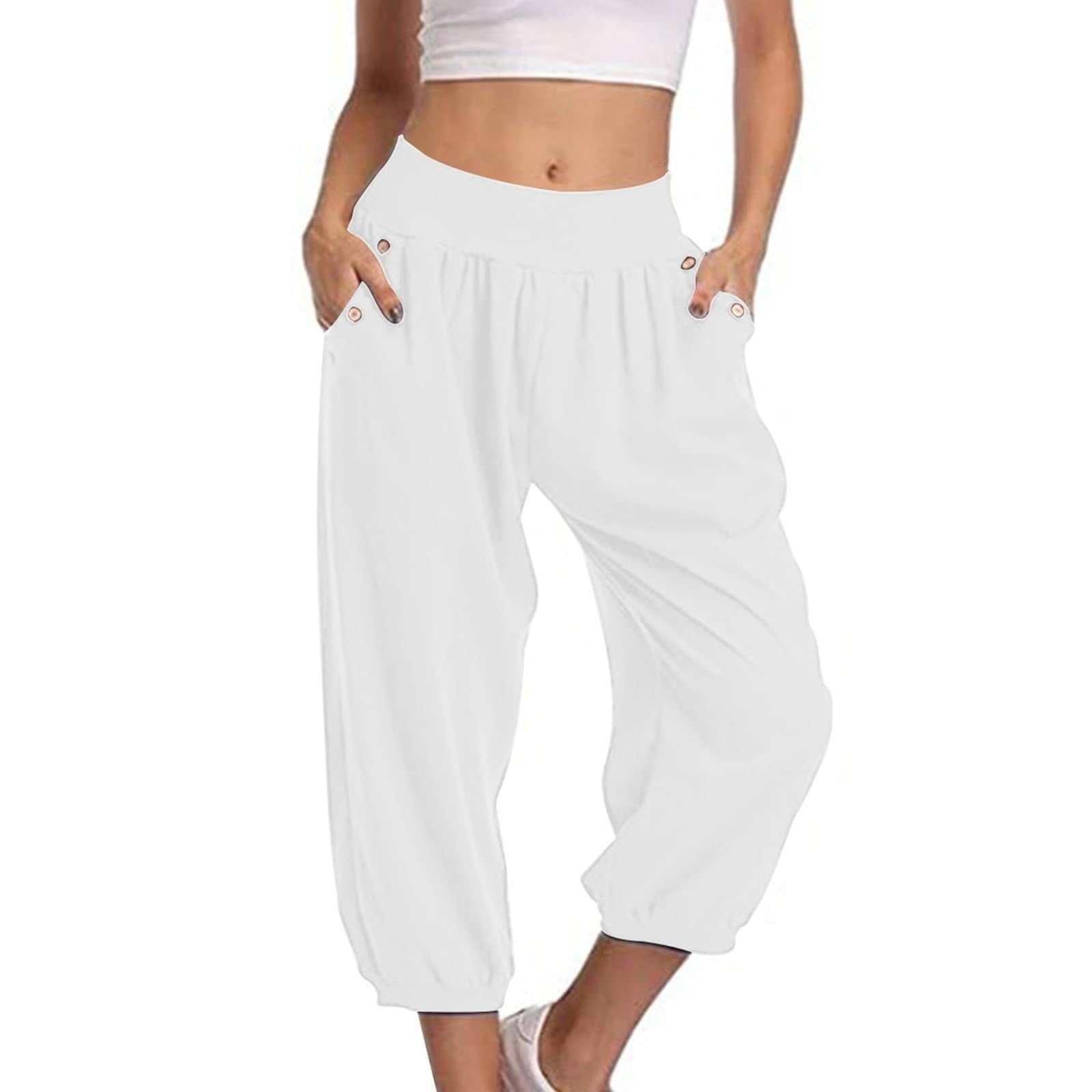 Kopltyrfg Wide Leg Capris for Women Elastic High Waisted Loose Fit ...