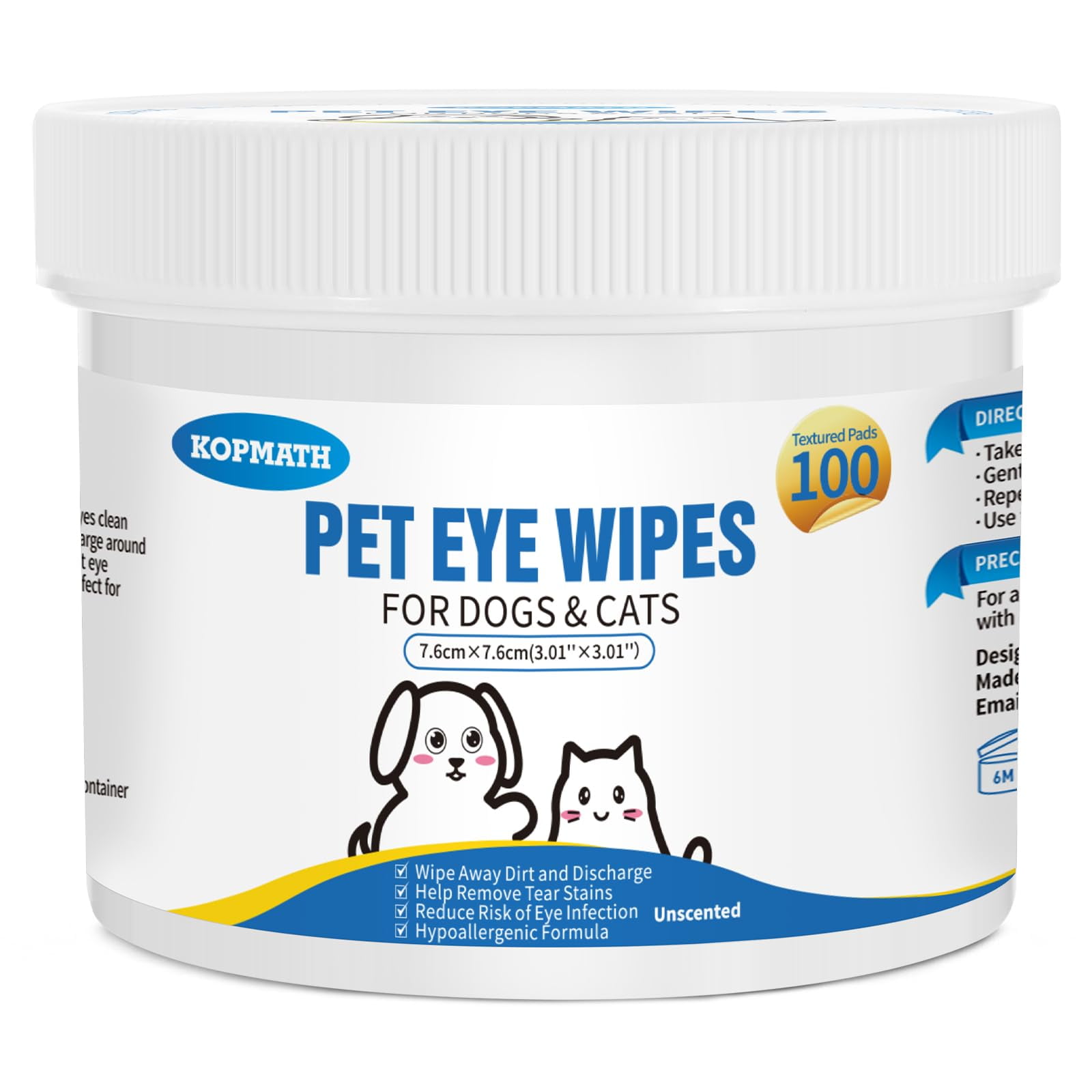 Kopmath Dog Eye Wipes, Tear Stain ATT1Wipes for Dogs, Big & Thick Cat ...