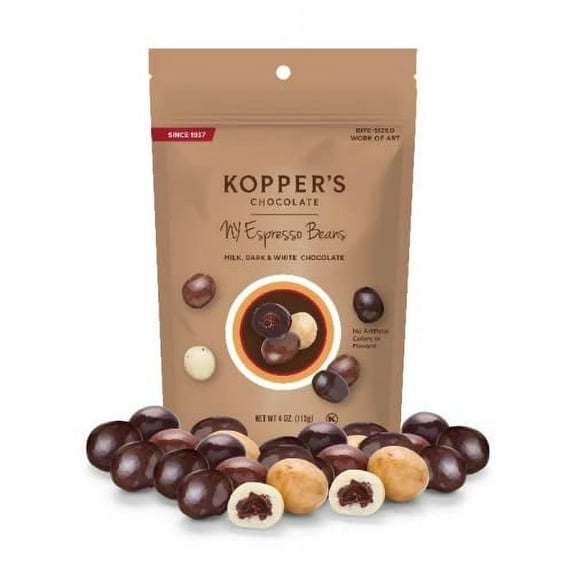 Kopper's Chocolate Covered Espresso Beans NY Blend 4 Ounce Snack ...