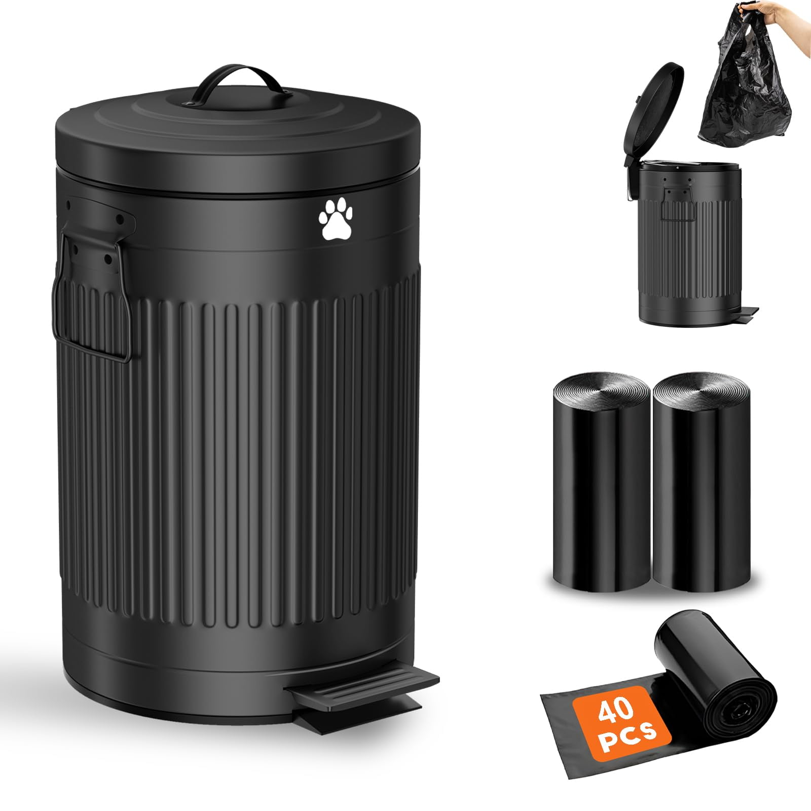 Kopuncare Poop Trash Can Outside, 12L/3.1Gal Metal Waste Trash Can with ...