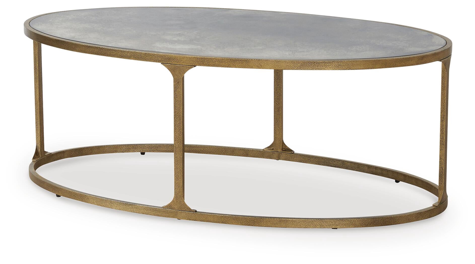 Signature Design by Ashley Korajane Oval Cocktail Table - Antiqued Gold ...