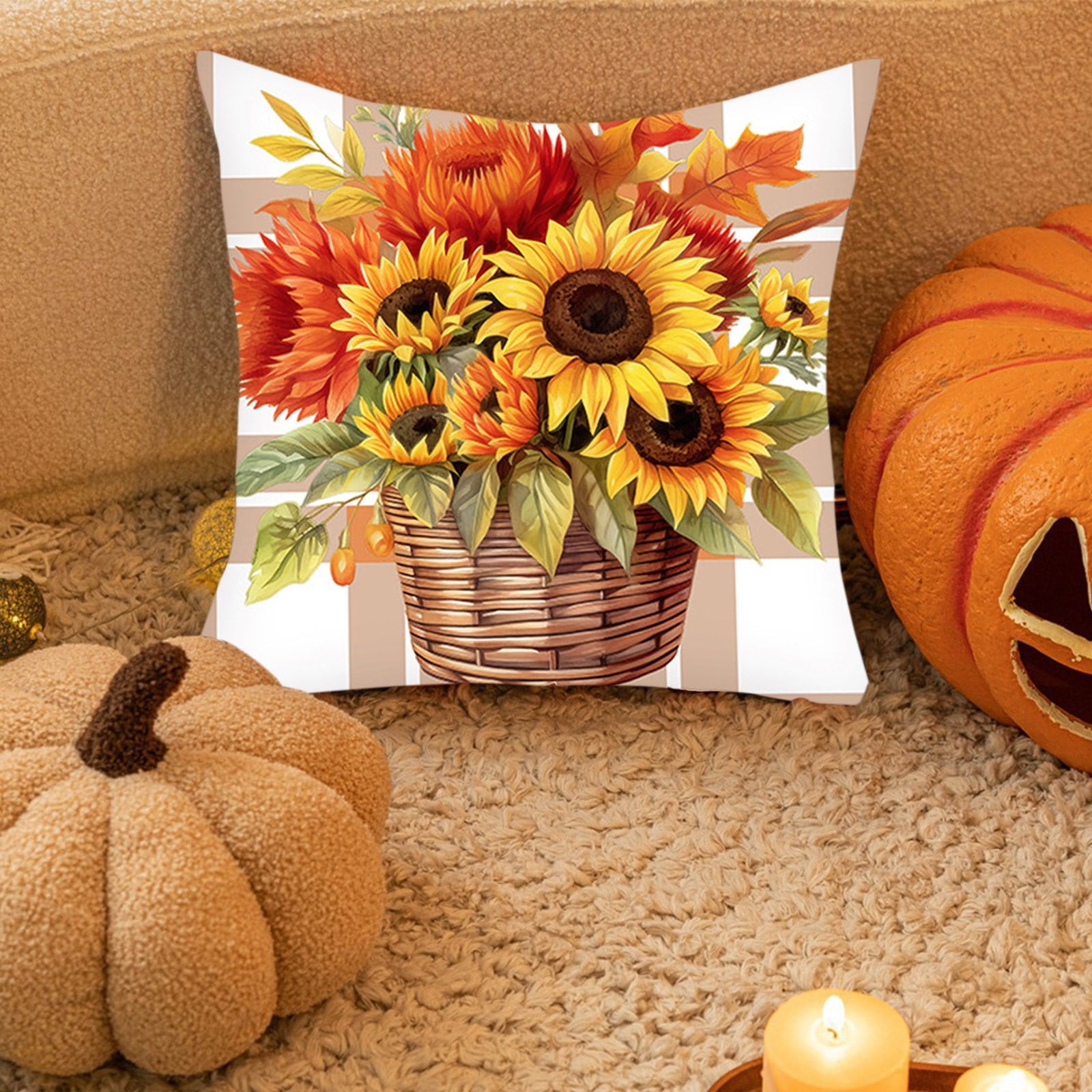Koranda Fall Sunflower Pumpkin Pillow Cover - 17.7x17.7 IN Autumn ...