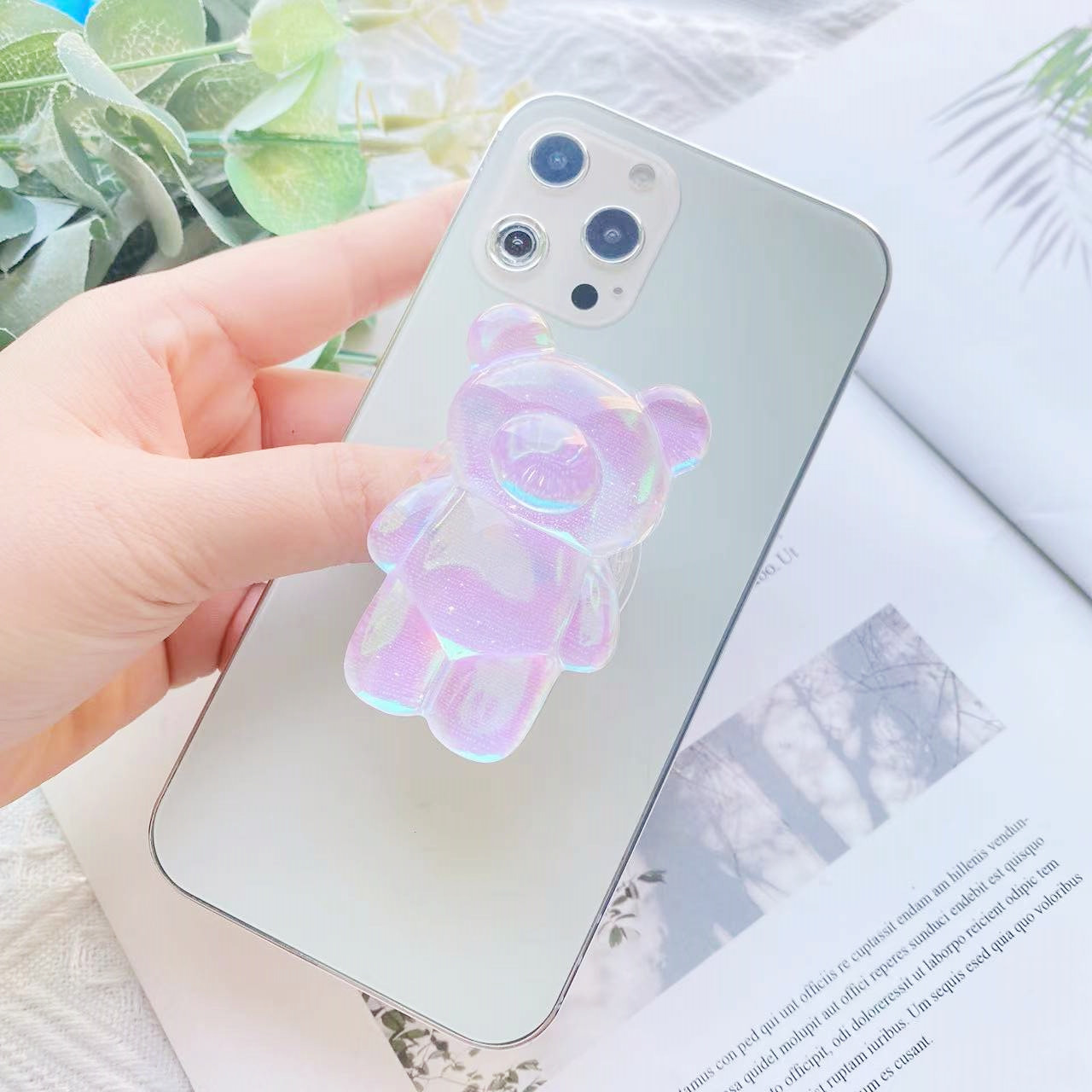 Korea Aurora Laser Bear Cell Phone Holder Grip Tok Bracket for iPhone 13 Fold Griptok Foldable ...
