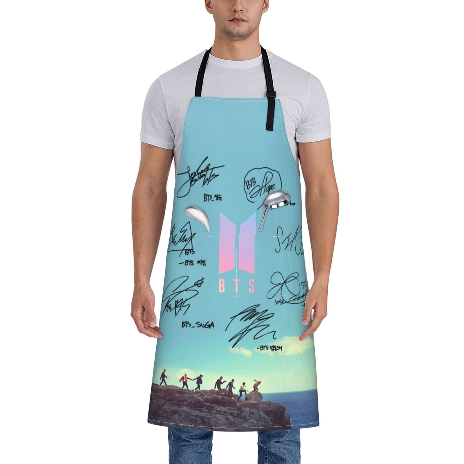 Korea Bts Bib Apron Waterdrop Resistant Adjustable For Men, Chef Apron ...
