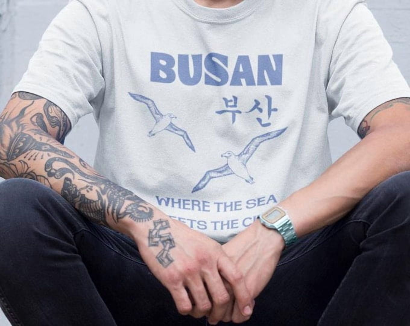 Korea Busan Shirt, Seagull shirt, korean outfits, mens korean fashion ...