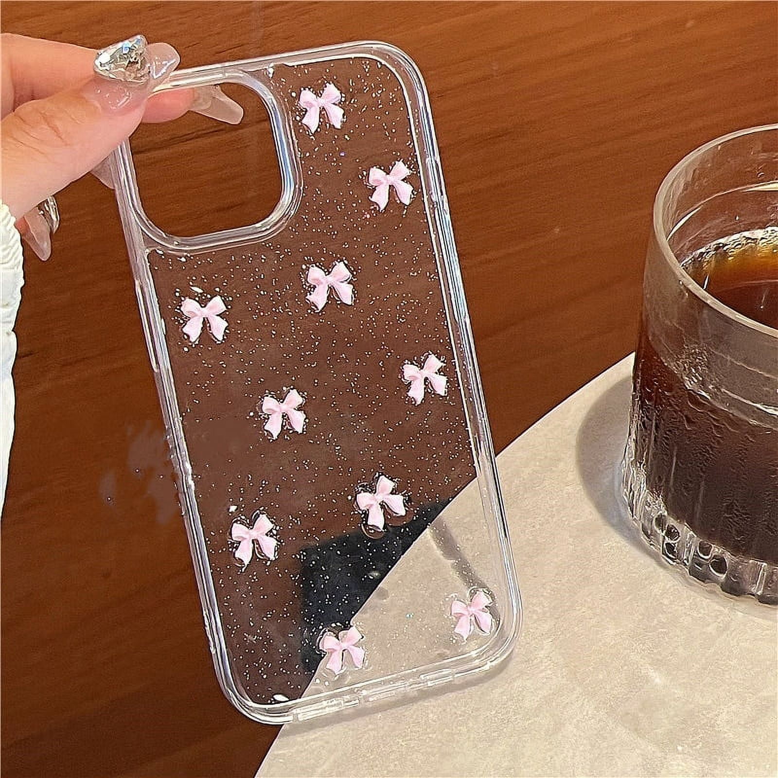Korea cute pink bow tie epoxy clear phone case for iPhone 15 14 13 12 ...