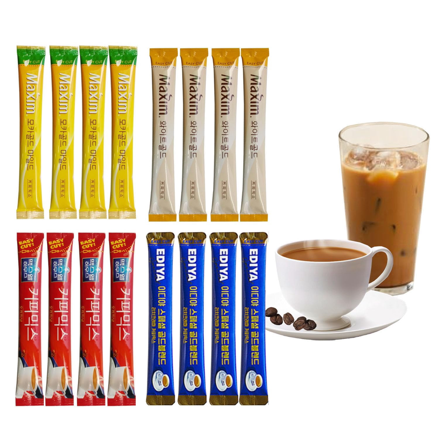 Korean 3 in 1 OKA4 Instant Coffee Mix Variety Sample Packets-16 Sticks ...