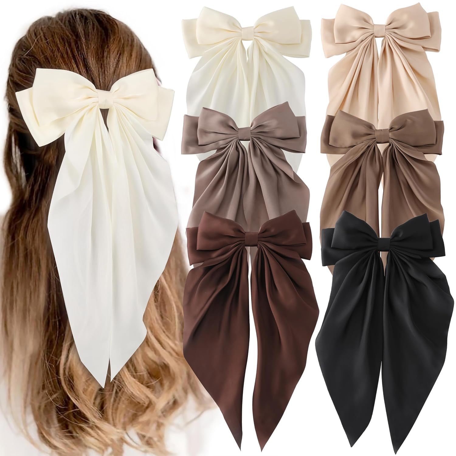Korean Accessories Hair Clips for Women Girls Big Bowknot Solid Satin ...