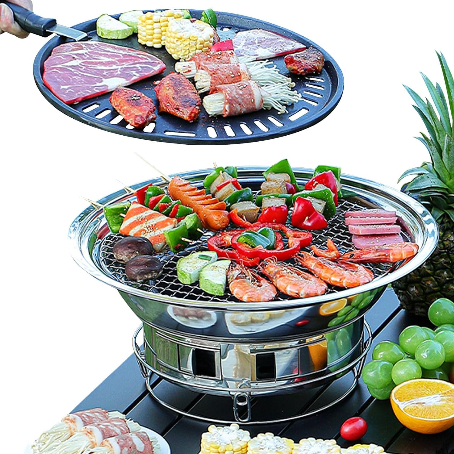 Korean BBQ Grill Charcoal, Small Charcoal Grill 13.7 Inches Portable ...