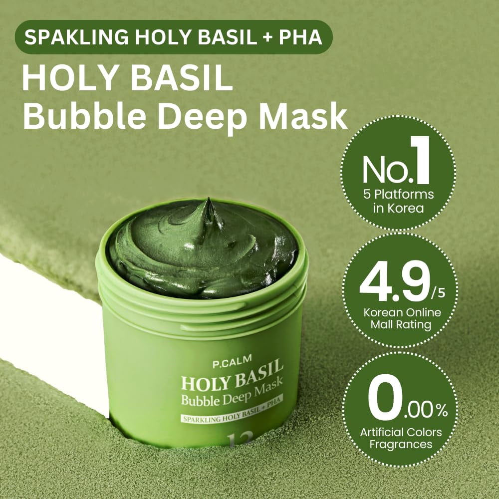 Korean Bubble Clay Mask by P.CALM – 90g Holy Basil & Carbonated Foam ...