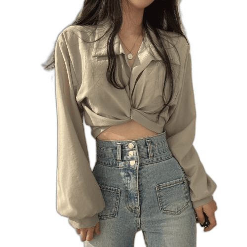 Korean Chic Summer French Niche Design Sense Back Tie Bow Navel Short ...