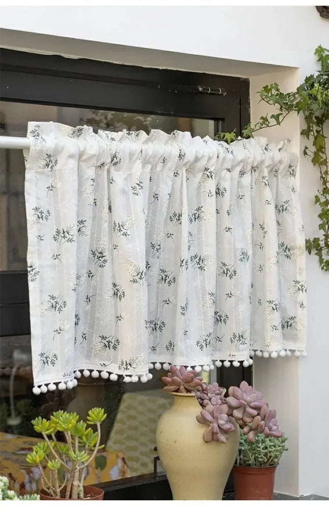 Korean Cotton Daisy Curtains Road Pocket Shade Curtain Floral Tassel ...