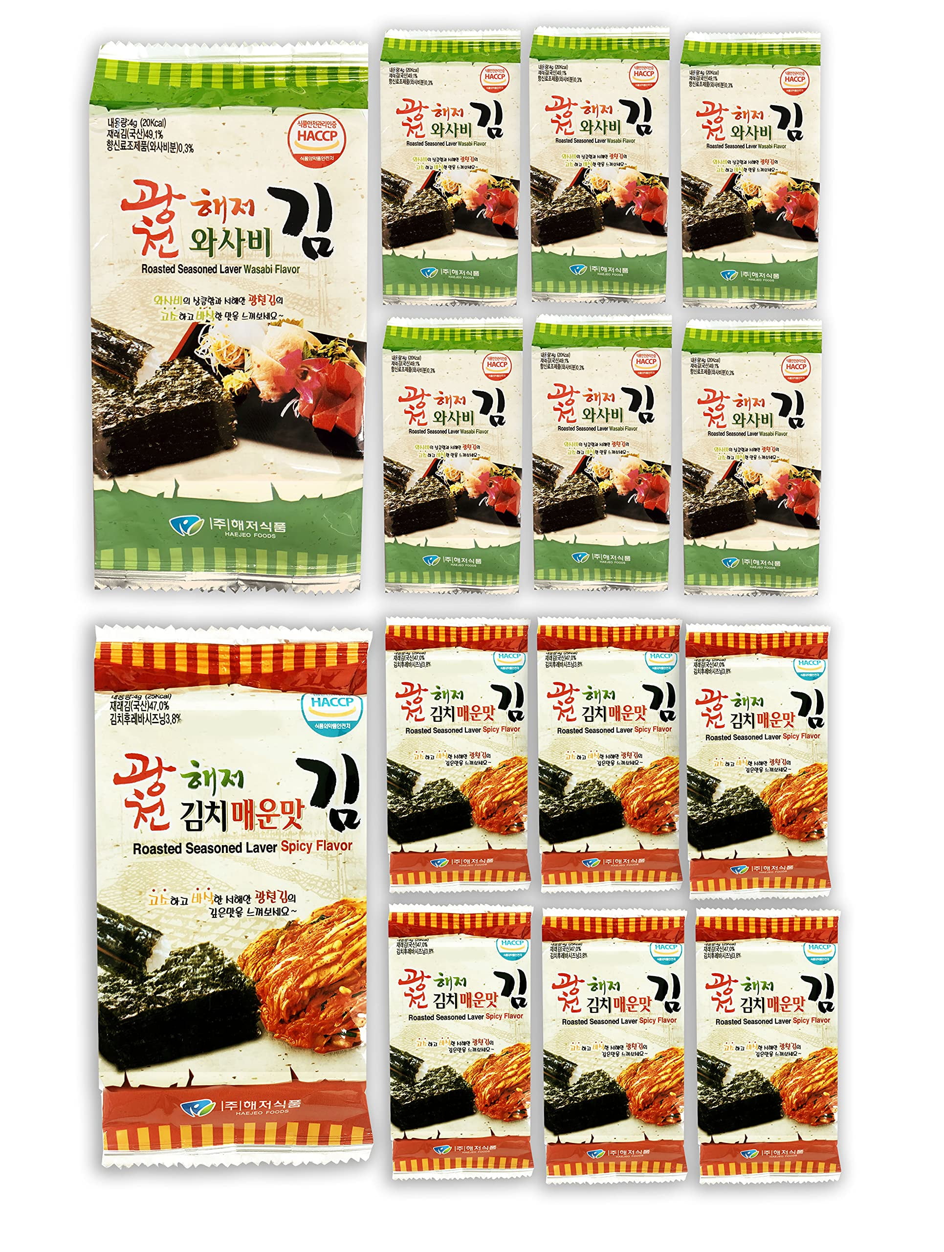 Korean Crispy Seasoned Seaweed Snacks Kimchi Spicy Sheets - 12 ...