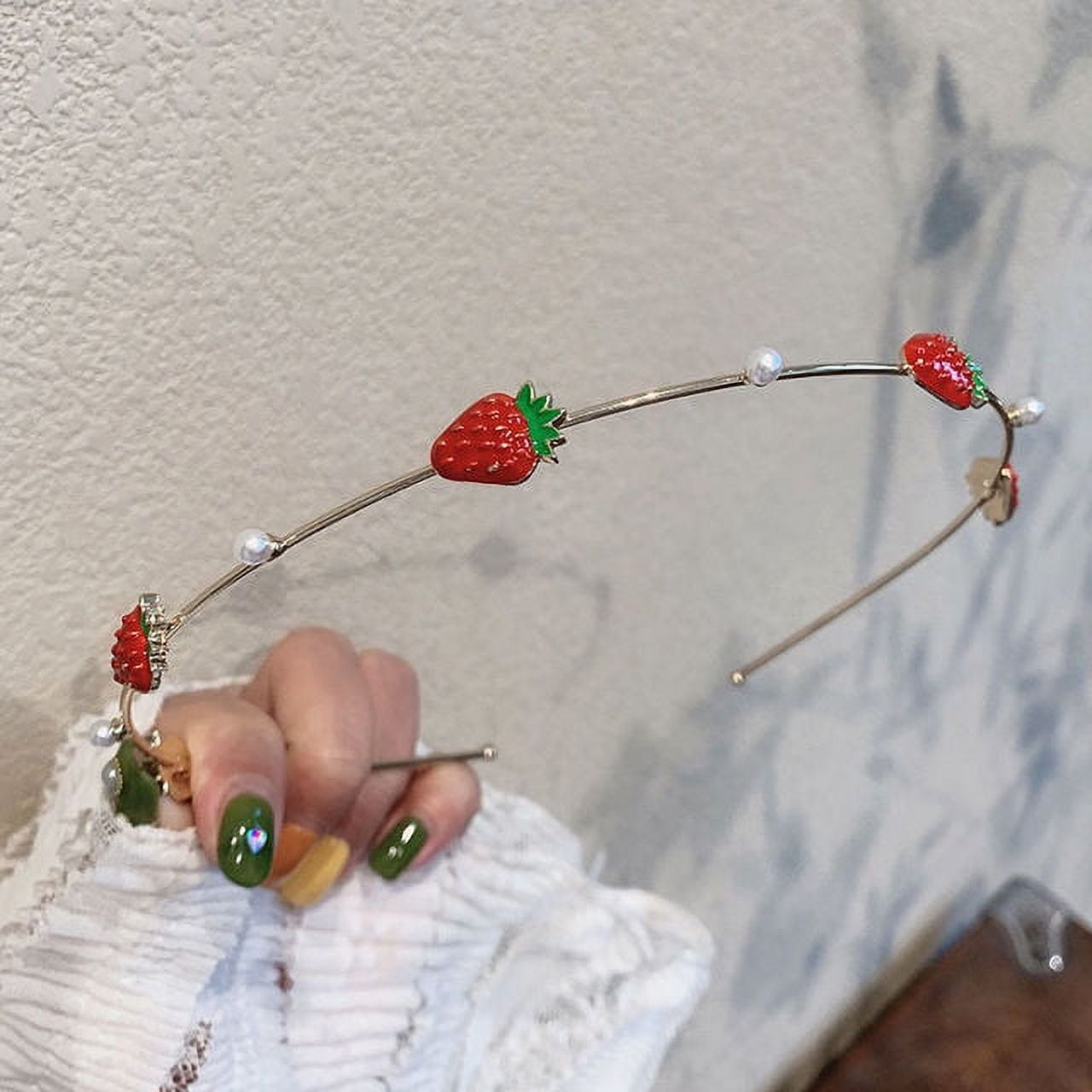 Korean Cute Cherry Alloy Pearl Headband for Women Girls Strawberry ...