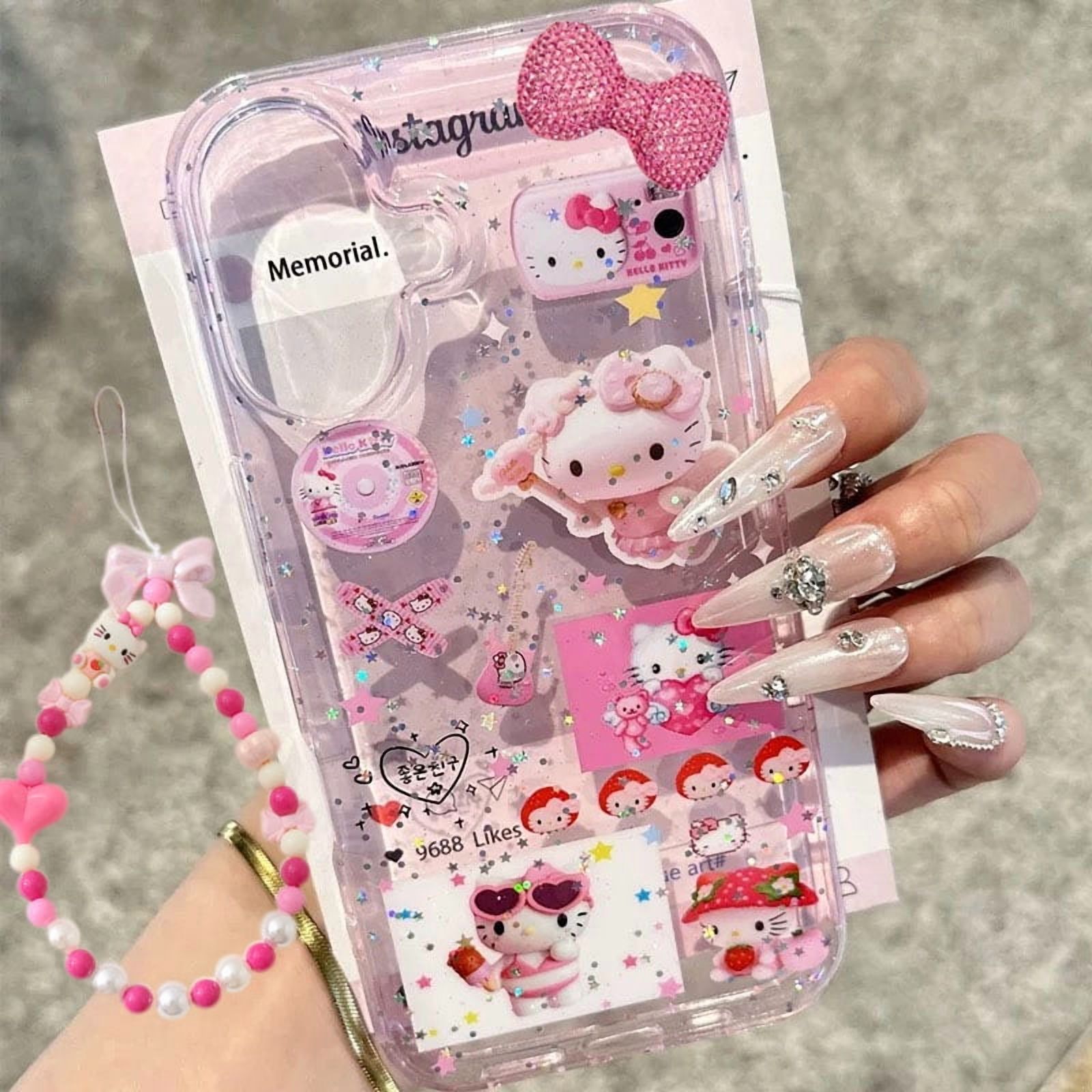 Korean Cute Pink Angel Sexy Hello Kitty Shining Phone Case For iPhone ...