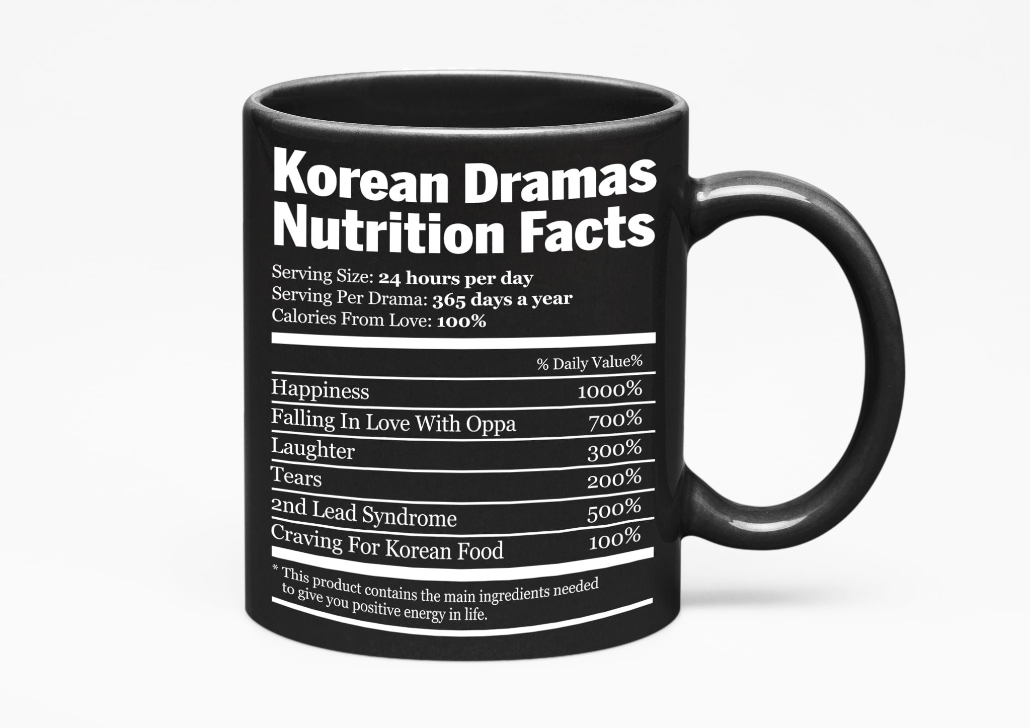 Korean Drama Nutrition Facts Cup, Kdrama Addict & Fan, Black 11oz ...