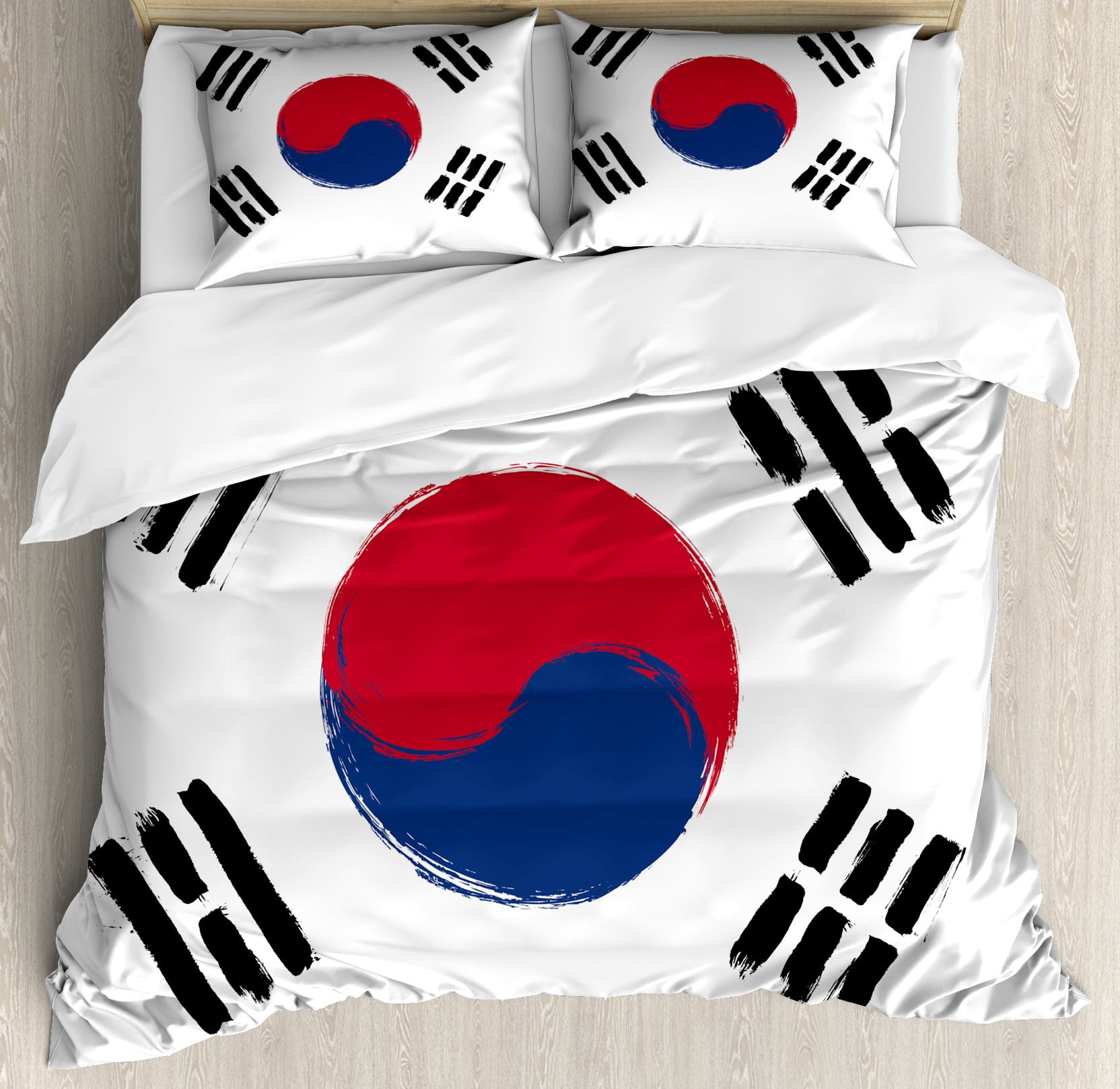 Korean Flag Duvet Cover Set, South Korea Country Concept Grunge Painting, Decorative 3 Piece ...