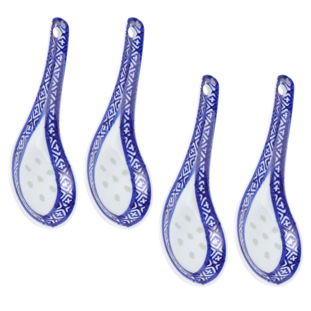 Qnmwood Japanese Blue & White Ceramic Soup Spoons - Set of 4 - Walmart.com