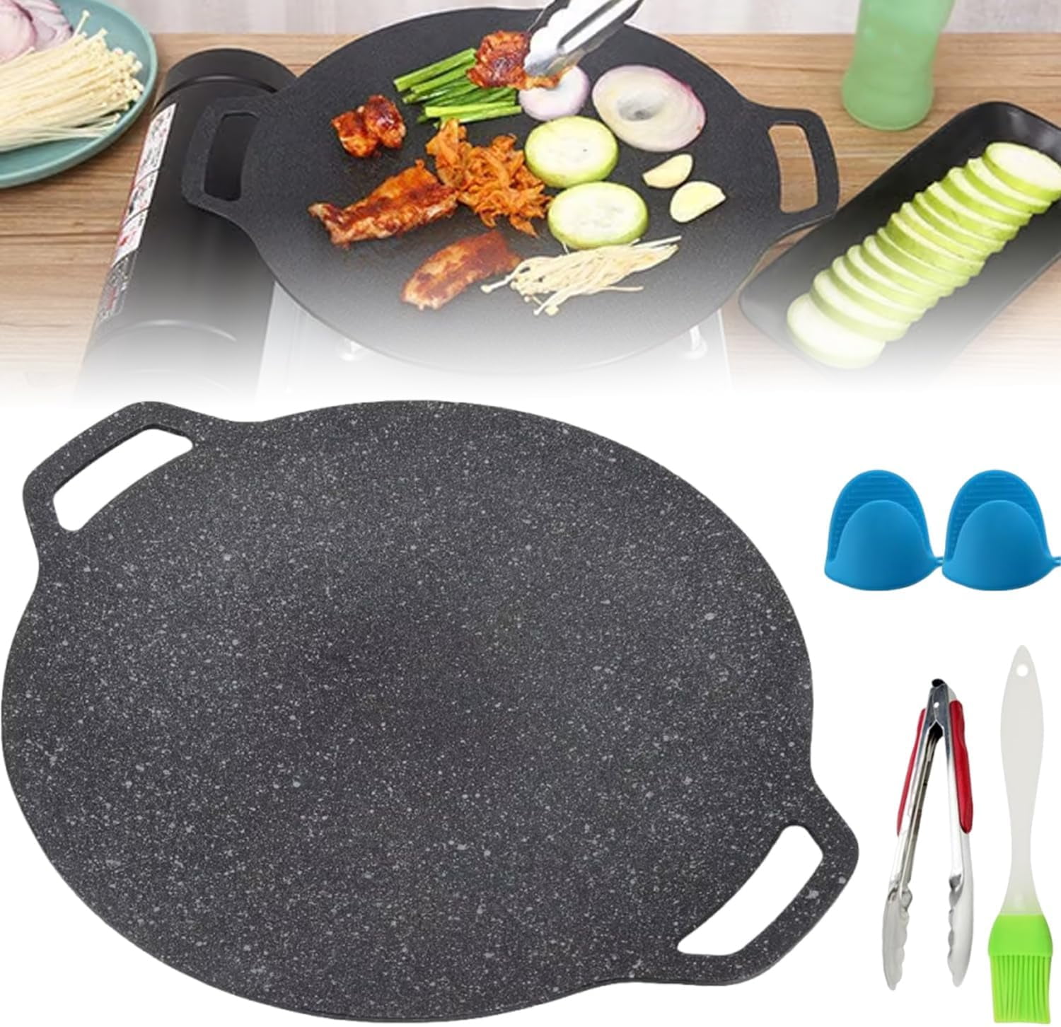 Korean Grill Pan for Indoor Cooking, Non Stick Round Baking Pan ...