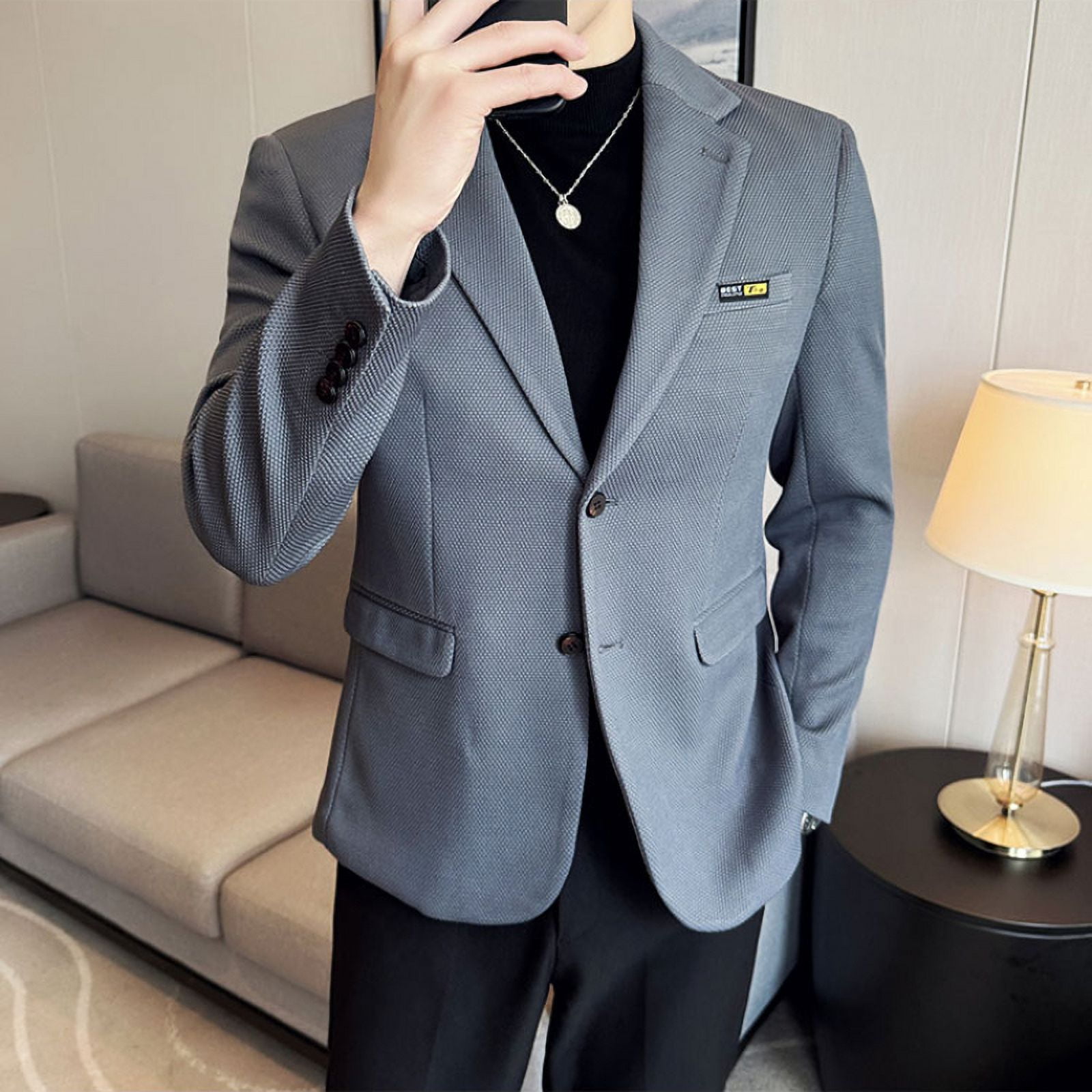 Korean Jacquard Suit Jacket for Men Slim Fit Casual Business Blazers ...