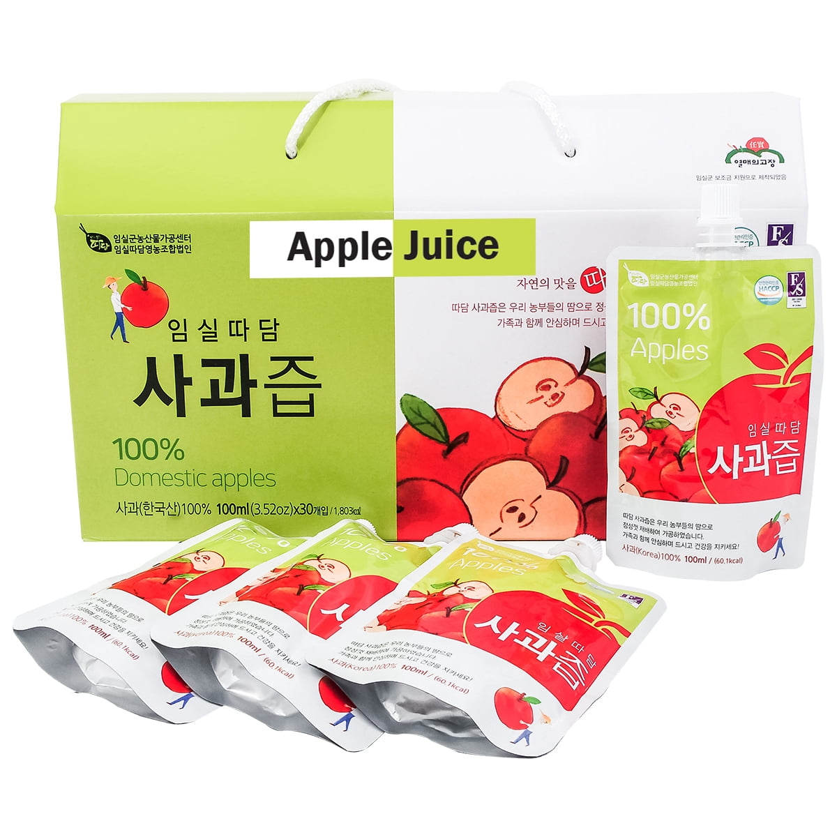 Korean Juice Pouch Apple Juice, 3.52oz(100ml) per Pack, 30 Pack per Box ...