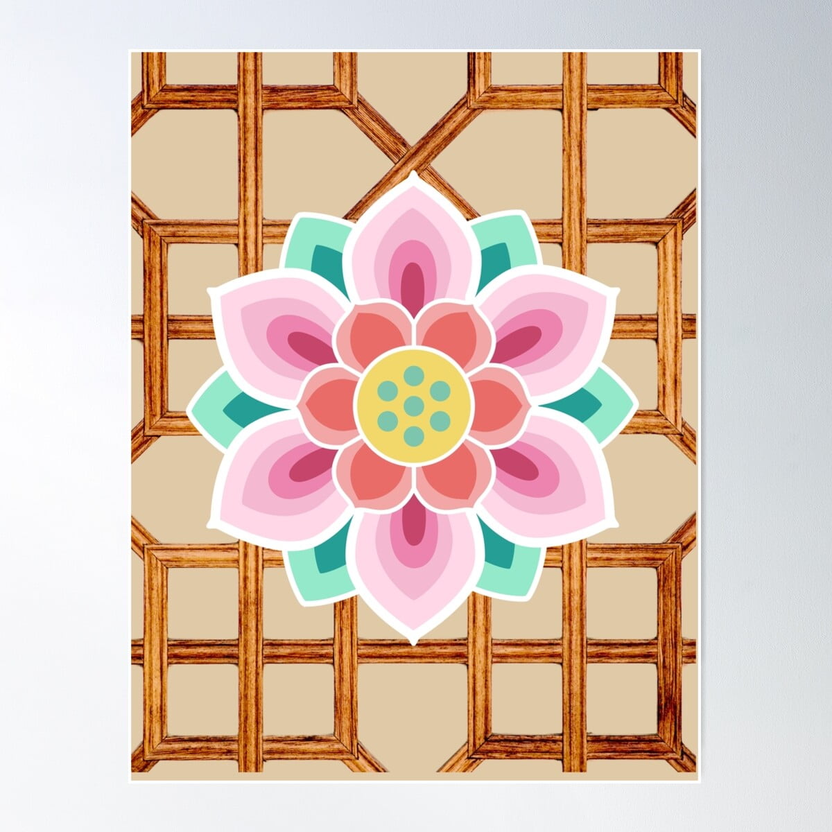 Korean Lotus Flower Behind Hanok Window – Inspired By Dancheong Poster ...