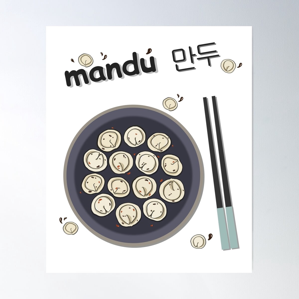 Korean Mandu Dumpling Art, Fun Asian Food Drawing Poster Wall Art ...