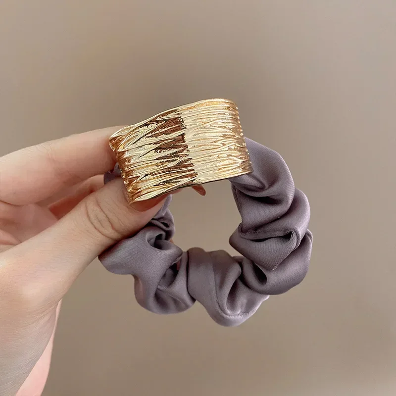 Korean Metal Satin Large Intestine Ring Women Rubber Bands Hair Ties ...