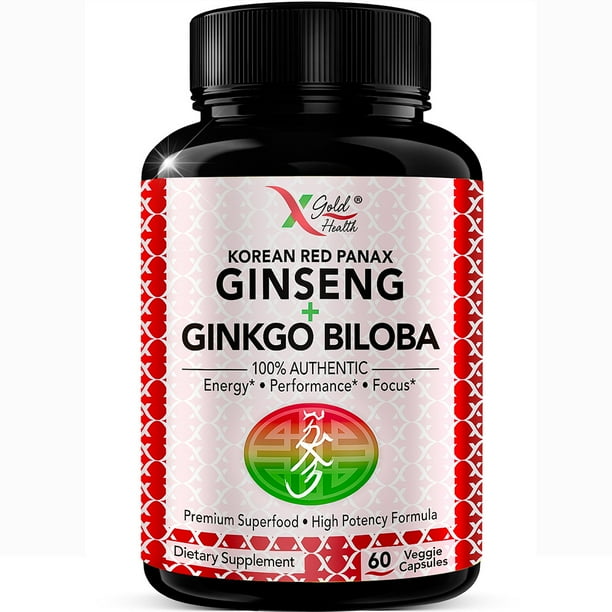 Korean Red Panax Ginseng 1200mg + Ginkgo Biloba - Extra Strength Root ...
