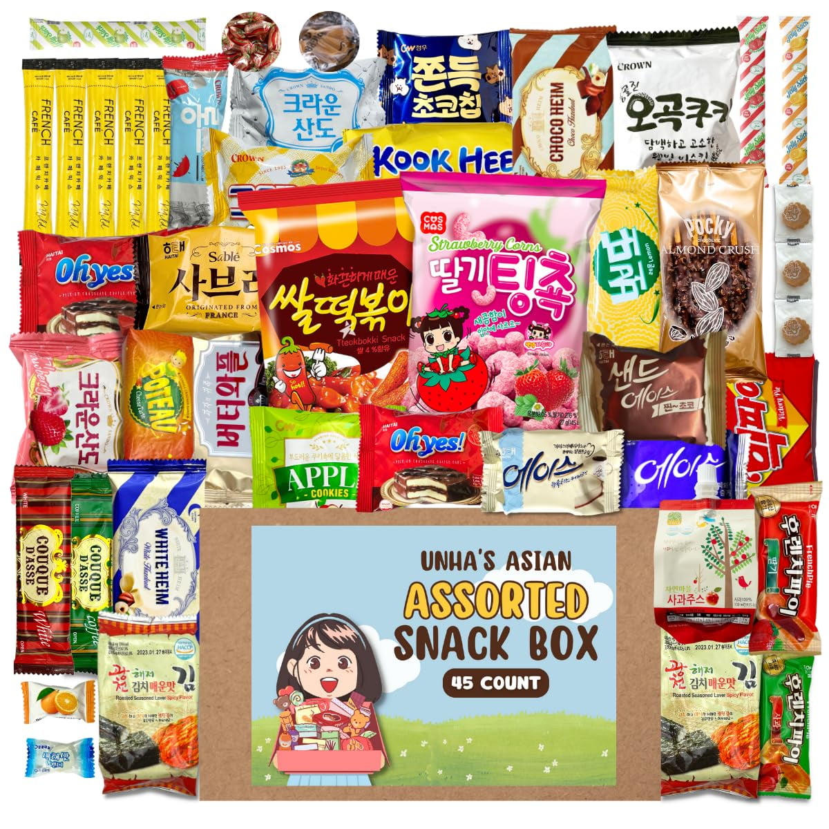 Korean Snack Box Variety Pack - 45 Count Individual Wrapped Gift Care ...